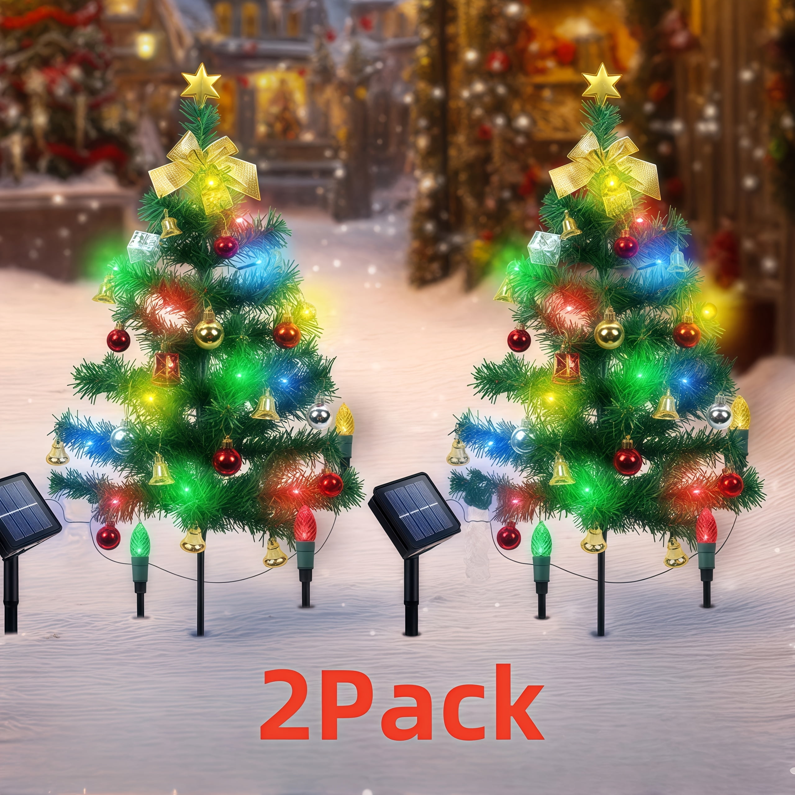 2pcs Solar Christmas Tree Lights - 68 LED Multicolor with Strawberry ...