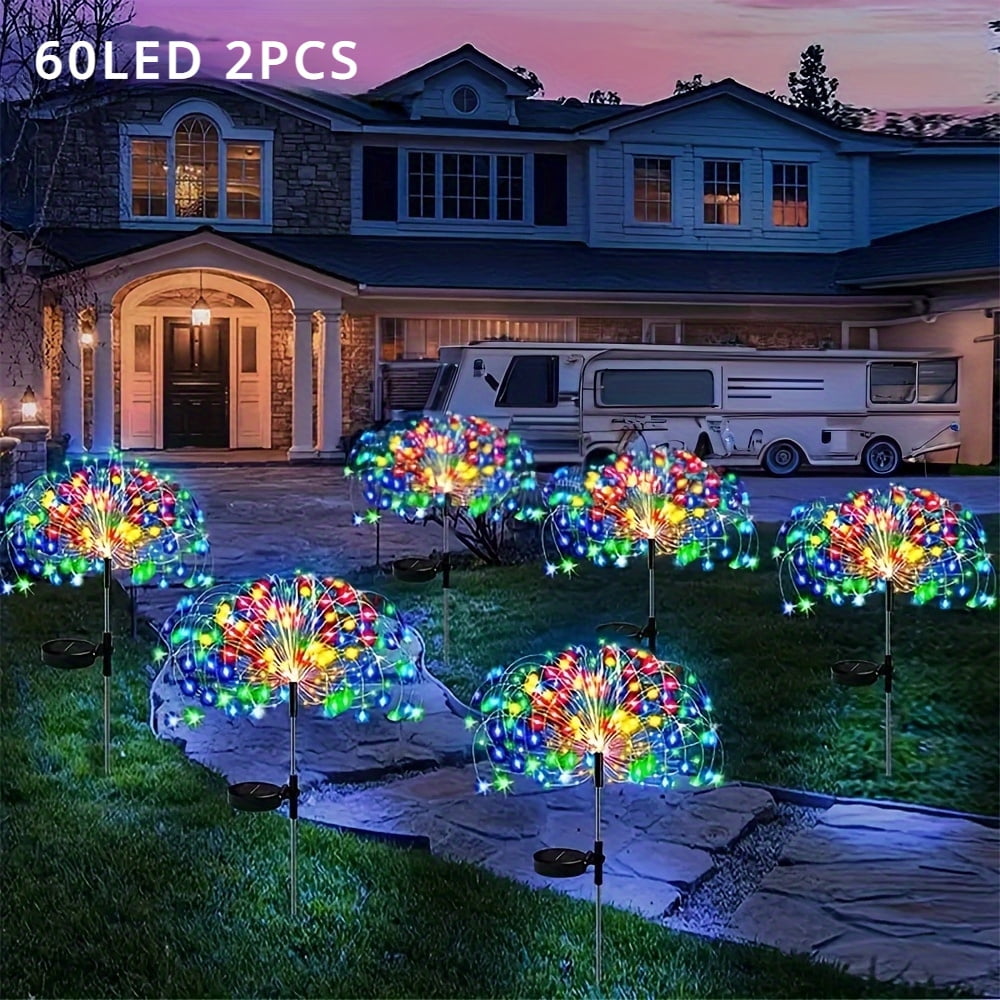 2pcs Solar Firework Lights - 60/90/120/200 LED Outdoor Garden Decor, 8 ...