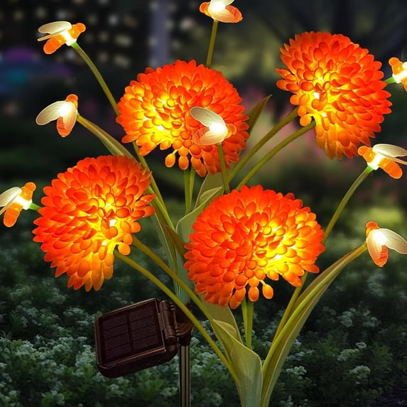 2pcs Solar Outdoor Decorative Swaying Bee and Flower Pathway Lights ...