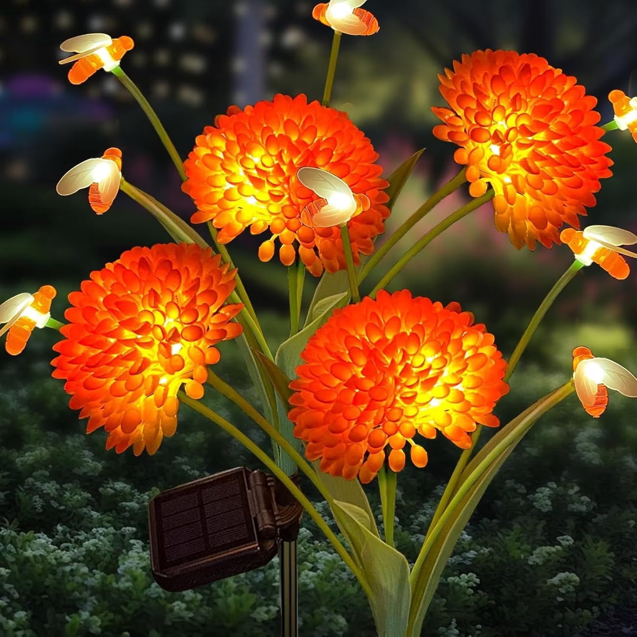 2pcs Solar Outdoor Decorative Swaying Bee and Flower Pathway Lights for ...