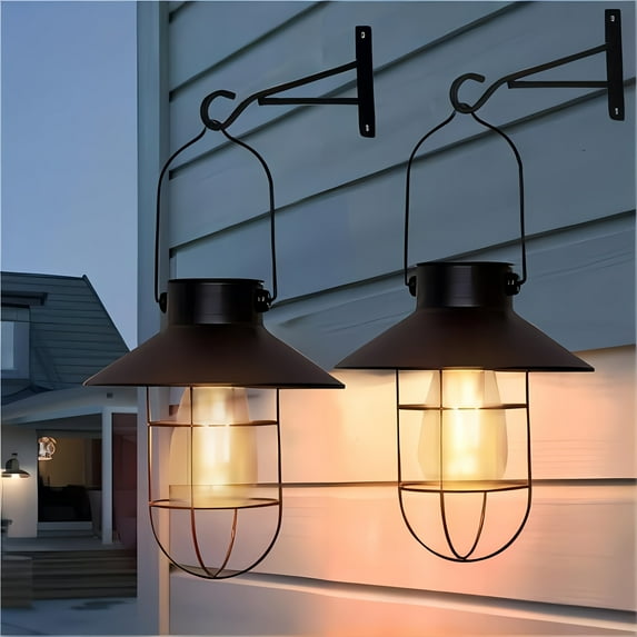 2pcs Solar-Powered Outdoor Metal Lanterns - Hanging Lights with Warm ...