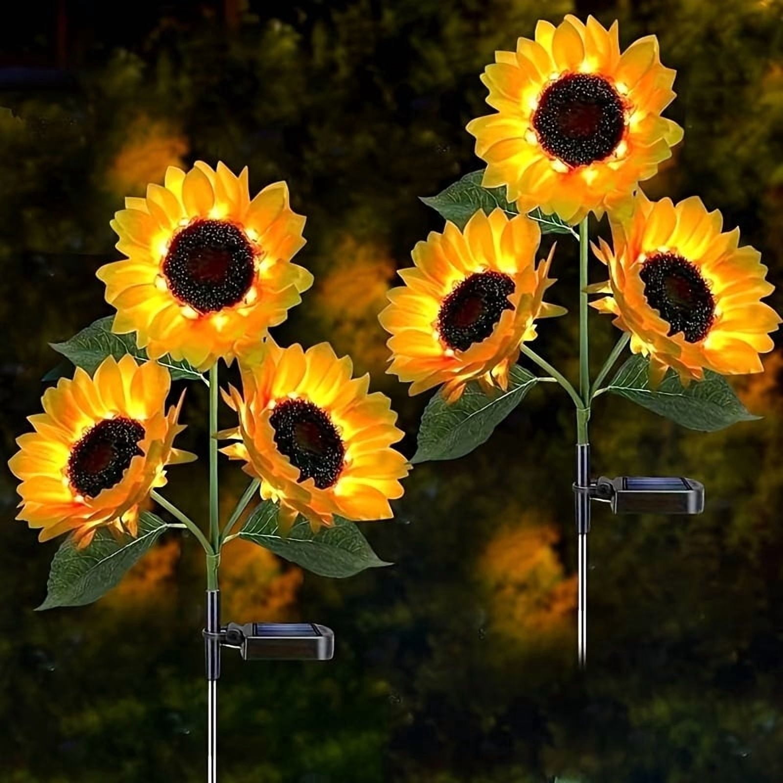 2pcs Solar-Powered Sunflower LED Outdoor Garden Decor Set - 6 ...