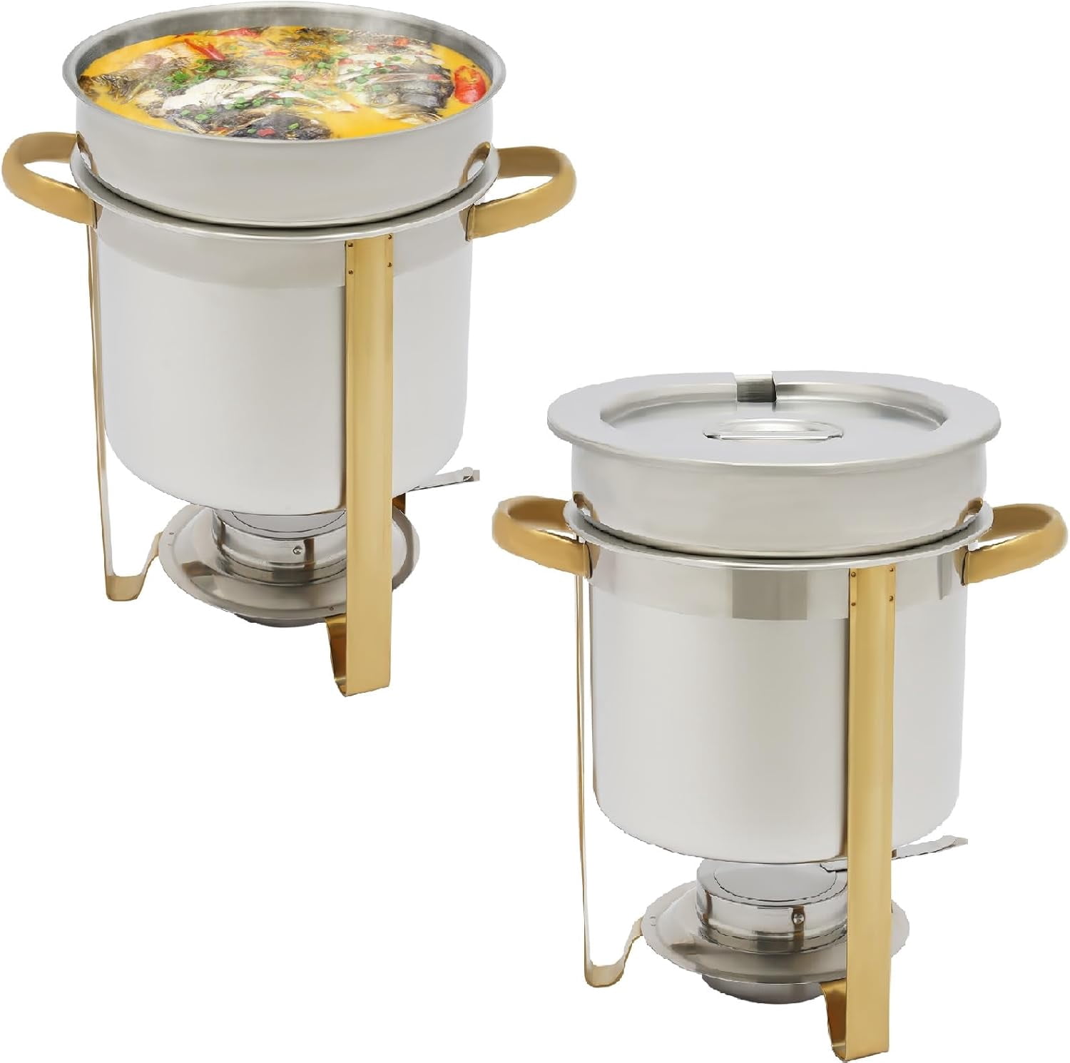 2pcs Soup Chafer Gold Round Soup Warmer 7QT Stainless Steel Soup Warmer ...