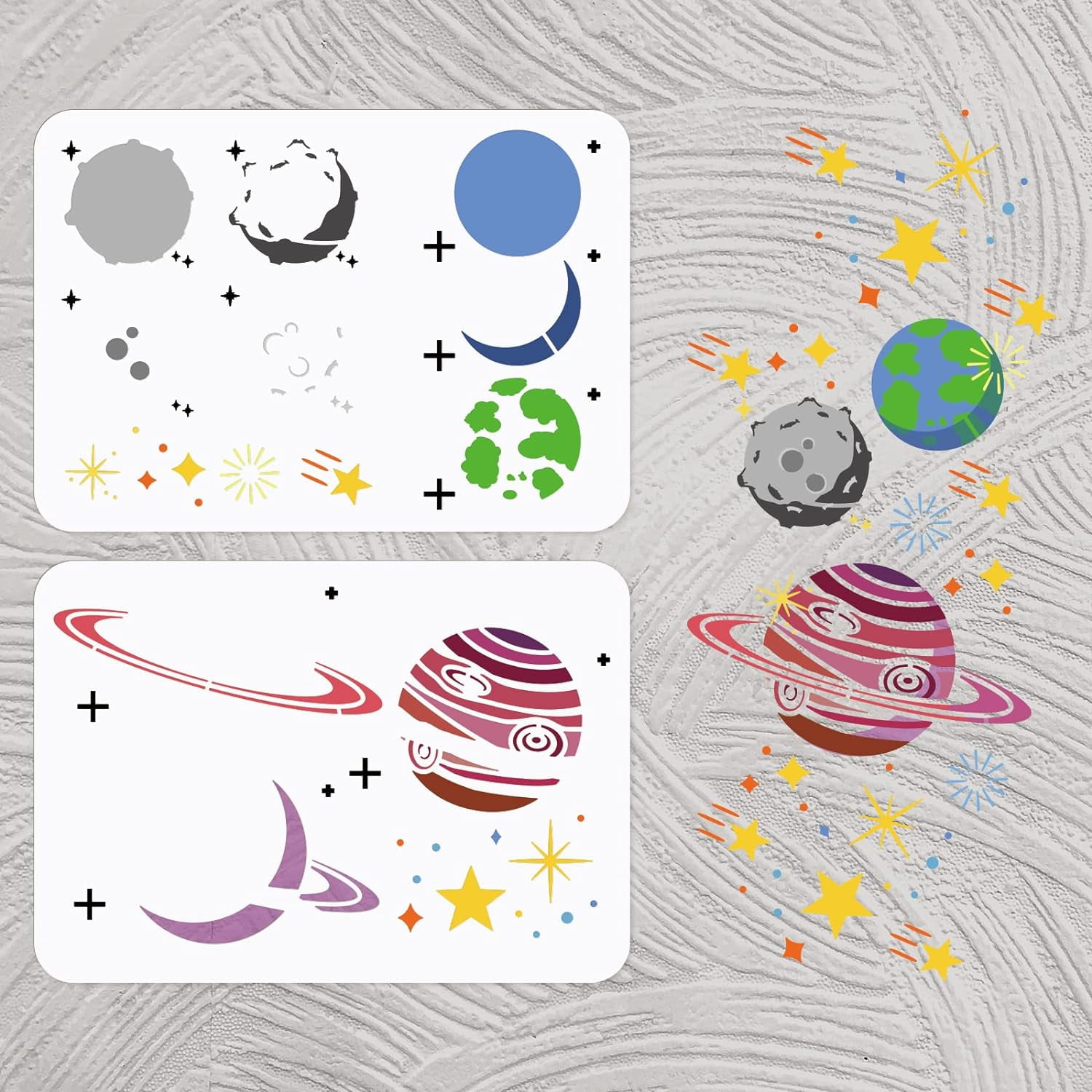 2pcs Space Planets Wall Stencils Painting 11.7x8.3" Tile Stencil Set ...