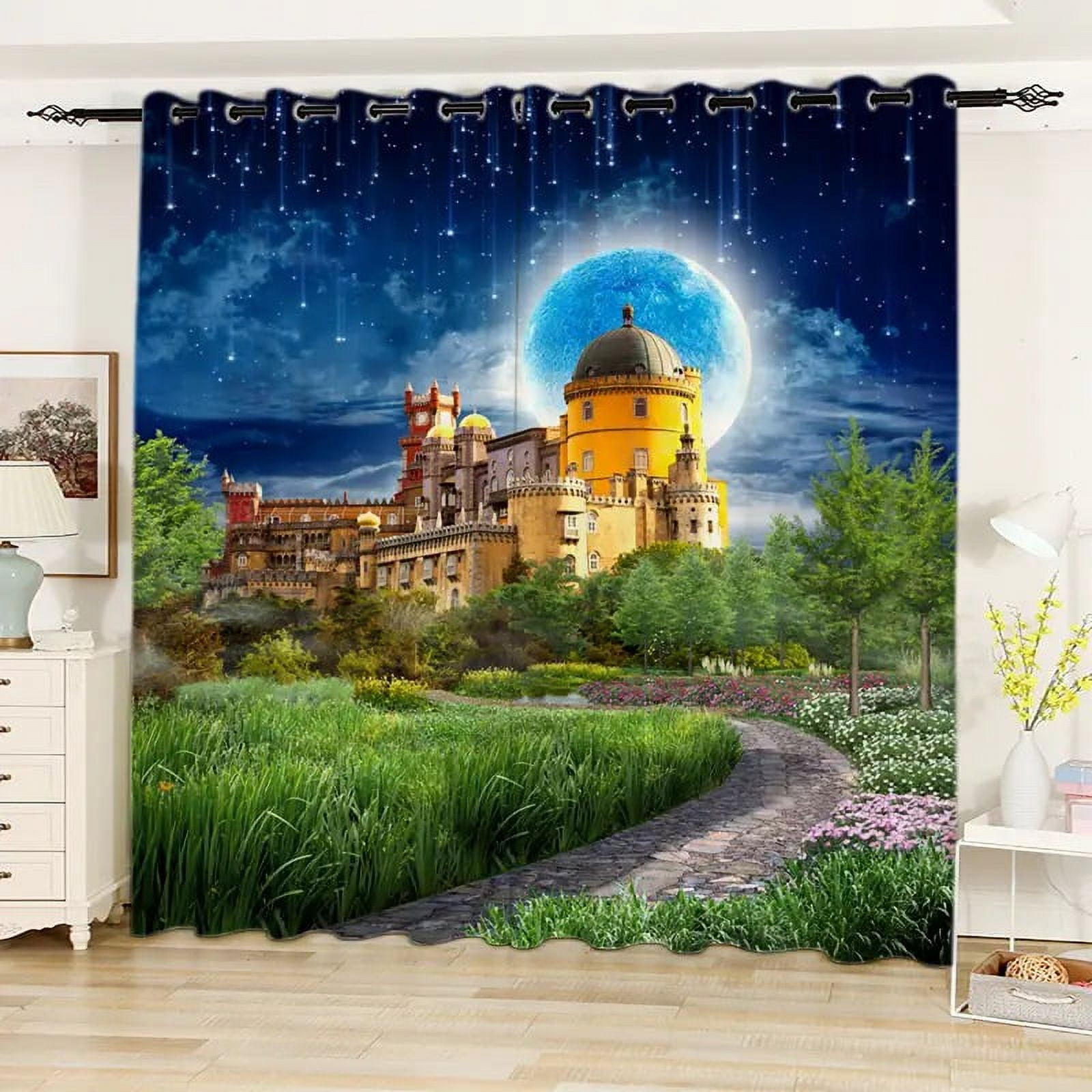 2pcs Space Universe Planet Semi-Blackout Curtains Outer Space Blue ...