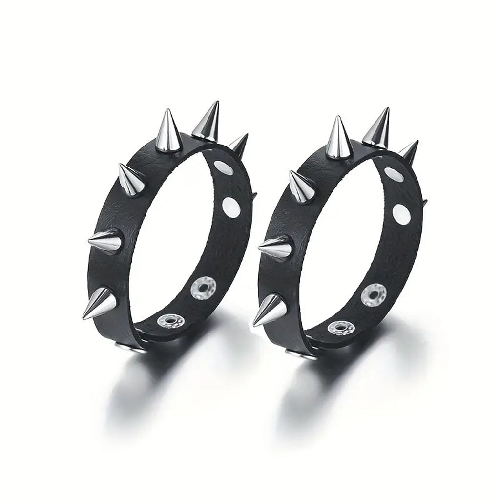2pcs Spiked Bracelet PU Leather Punk Y2K Goth Metal Adjustable ...