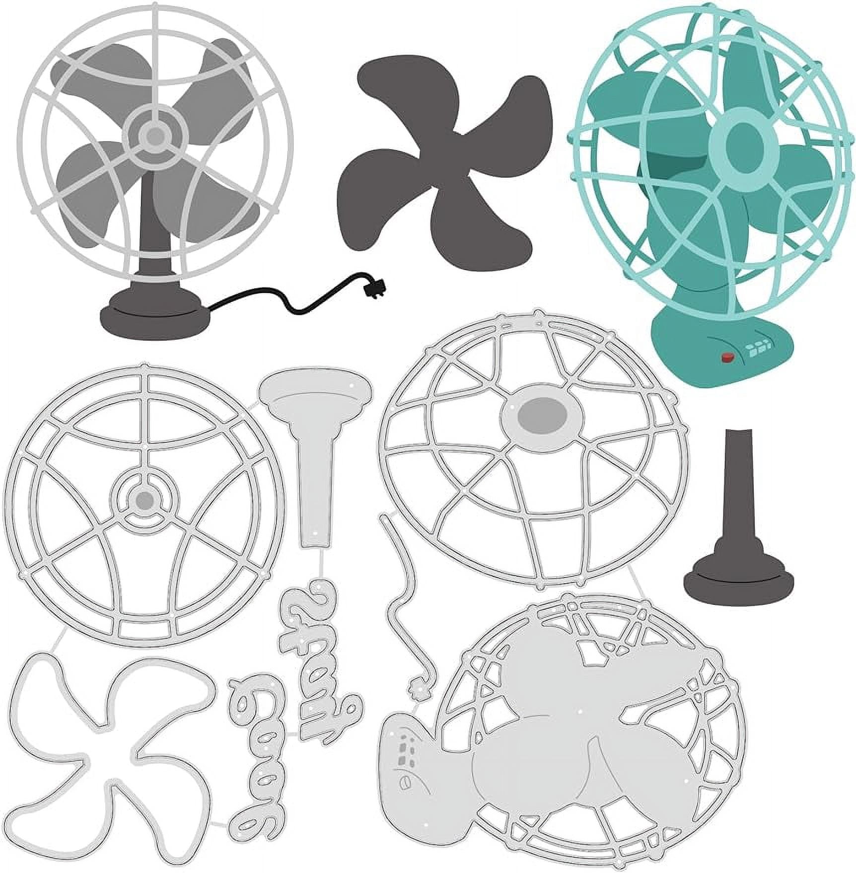 2pcs Spinning Fan Cutting Dies Summer 3D Retro Fan with Text "Stay Cool ...