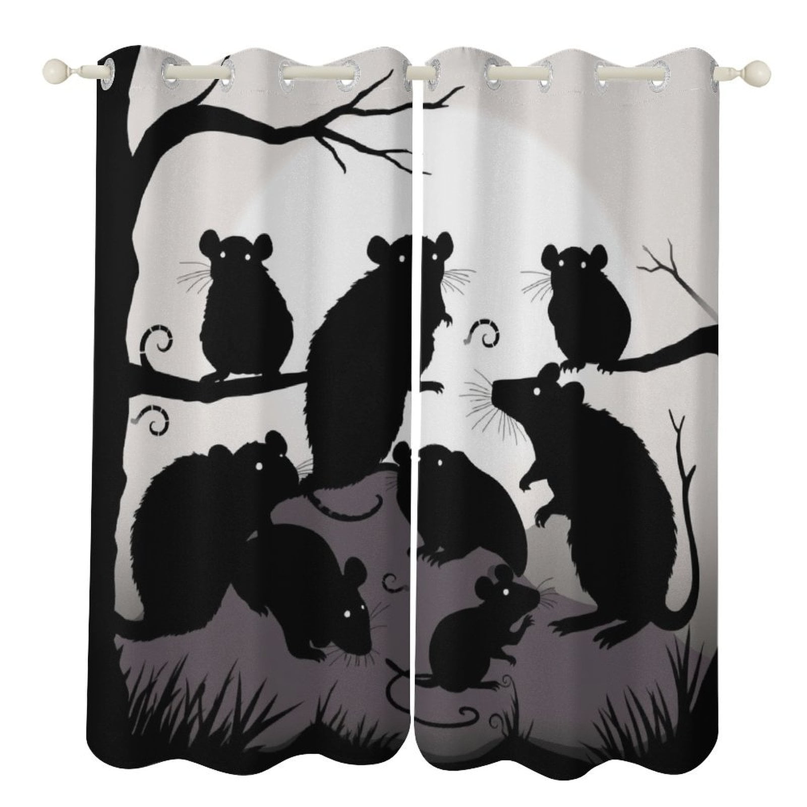 2pcs Spooky Nocturnal Rodents Curtains For Living Room Grommet Top ...