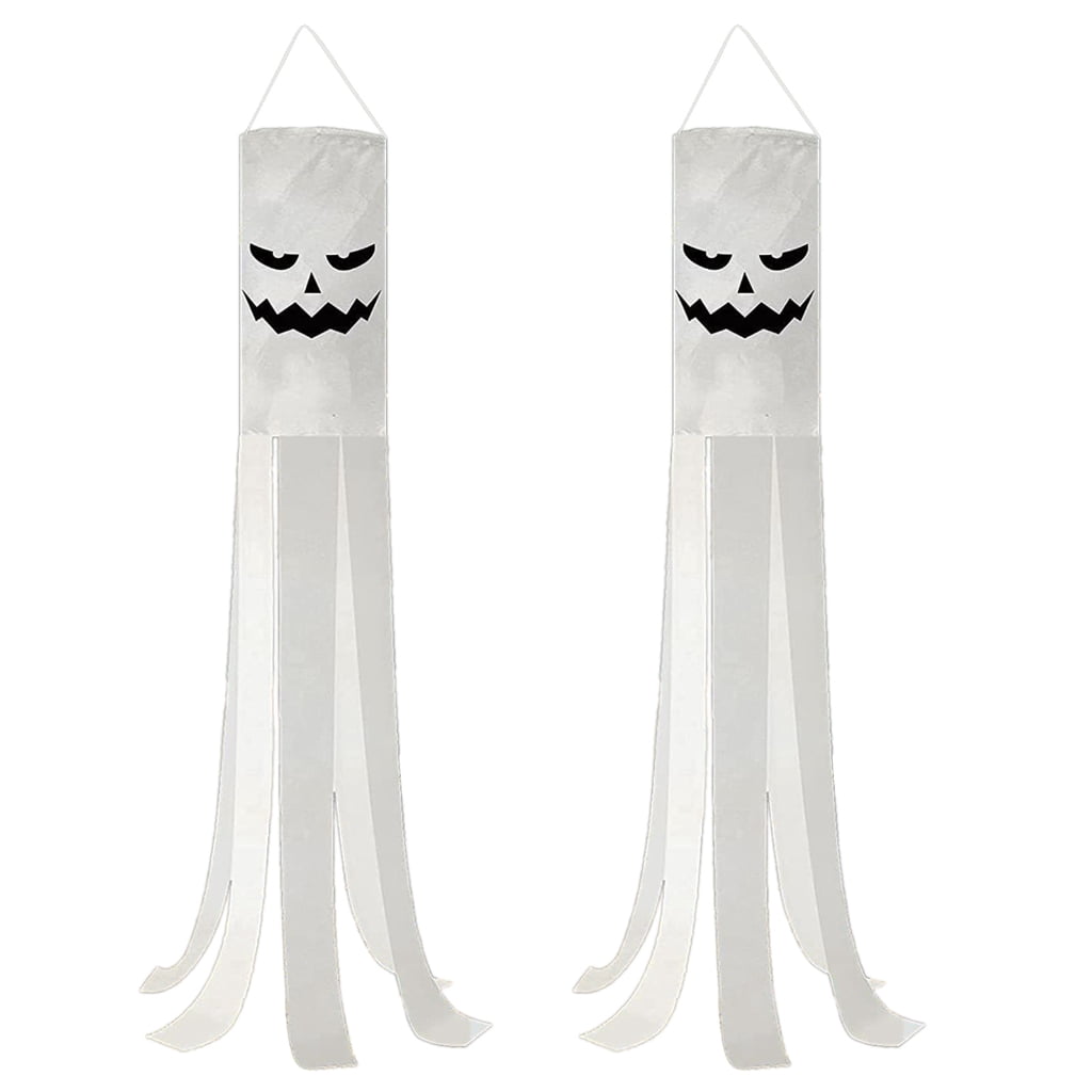 2pcs Spooky Windsock Halloween Ghostly Flag Outdoor Garden Yard Patio ...