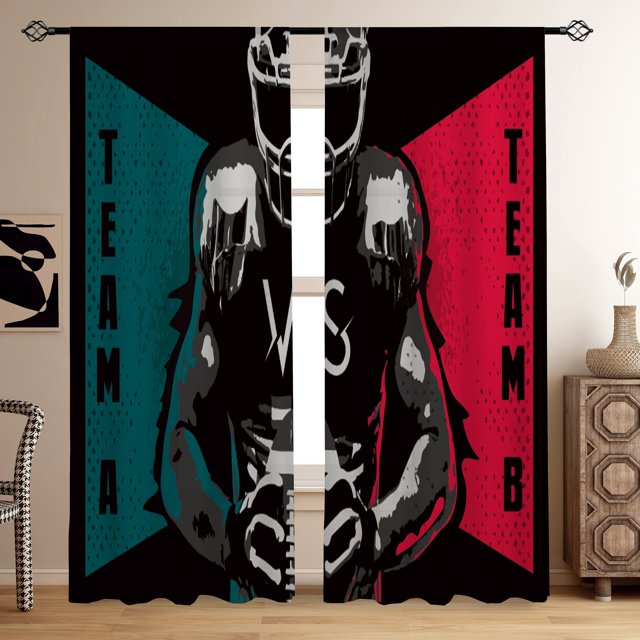 2pcs Sports Curtains Rod Pocket American Football 3D Football Curtain ...