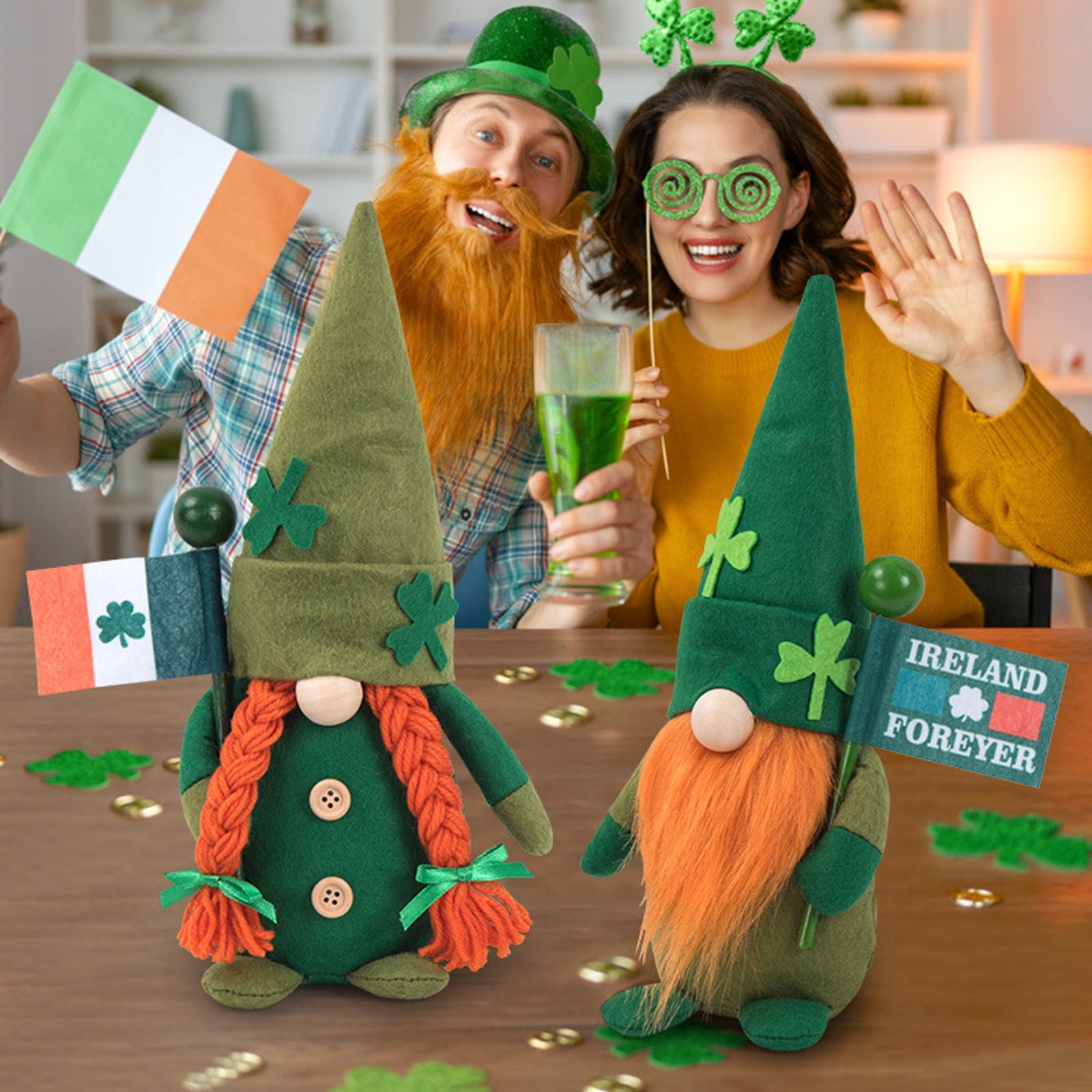 2pcs St Patricks Day Plush Decorations Green Irish Lerechaun Tomte Elf ...