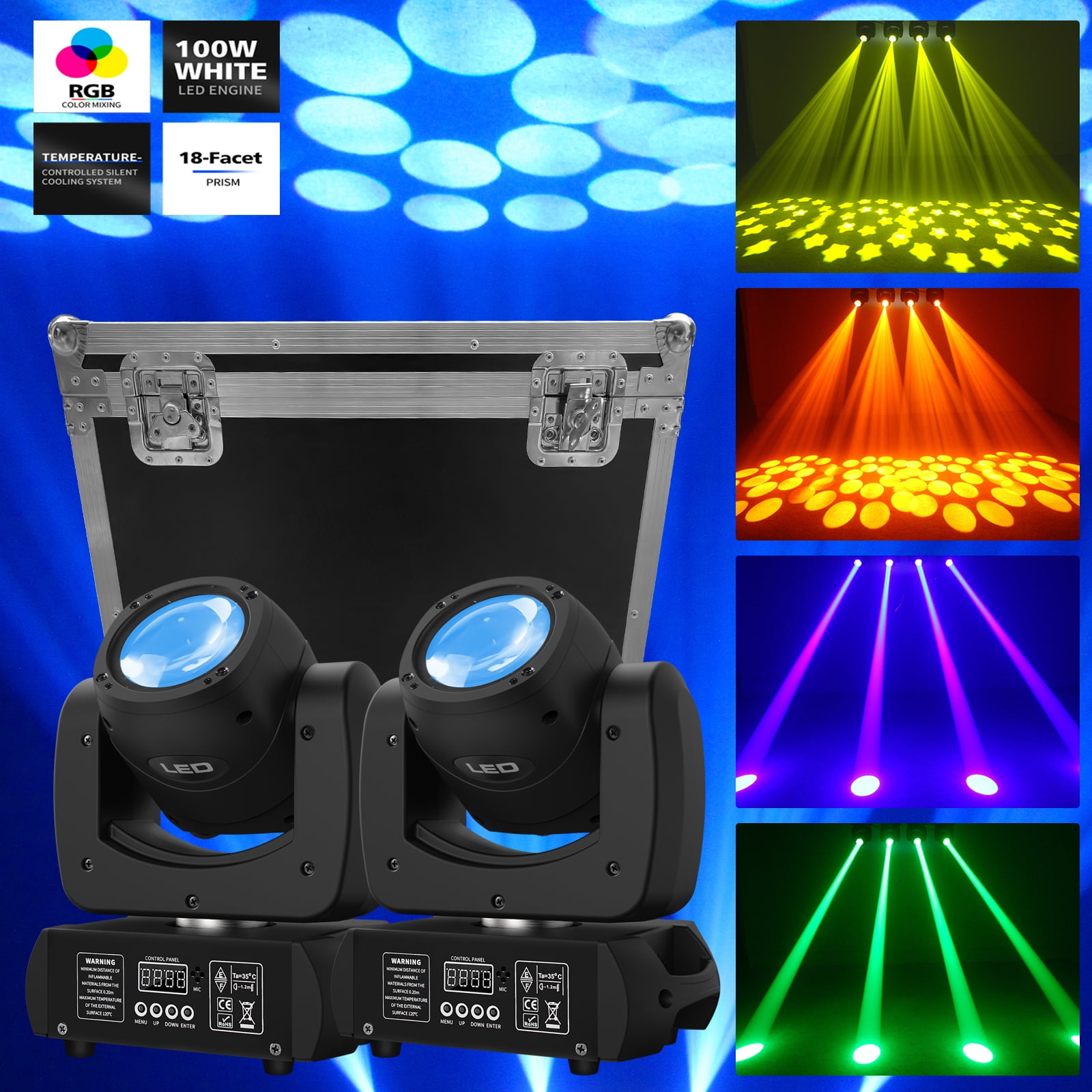 2pcs Stage Light with Flightcase, 18 Prism (8500K) Beam Gobo Moving ...