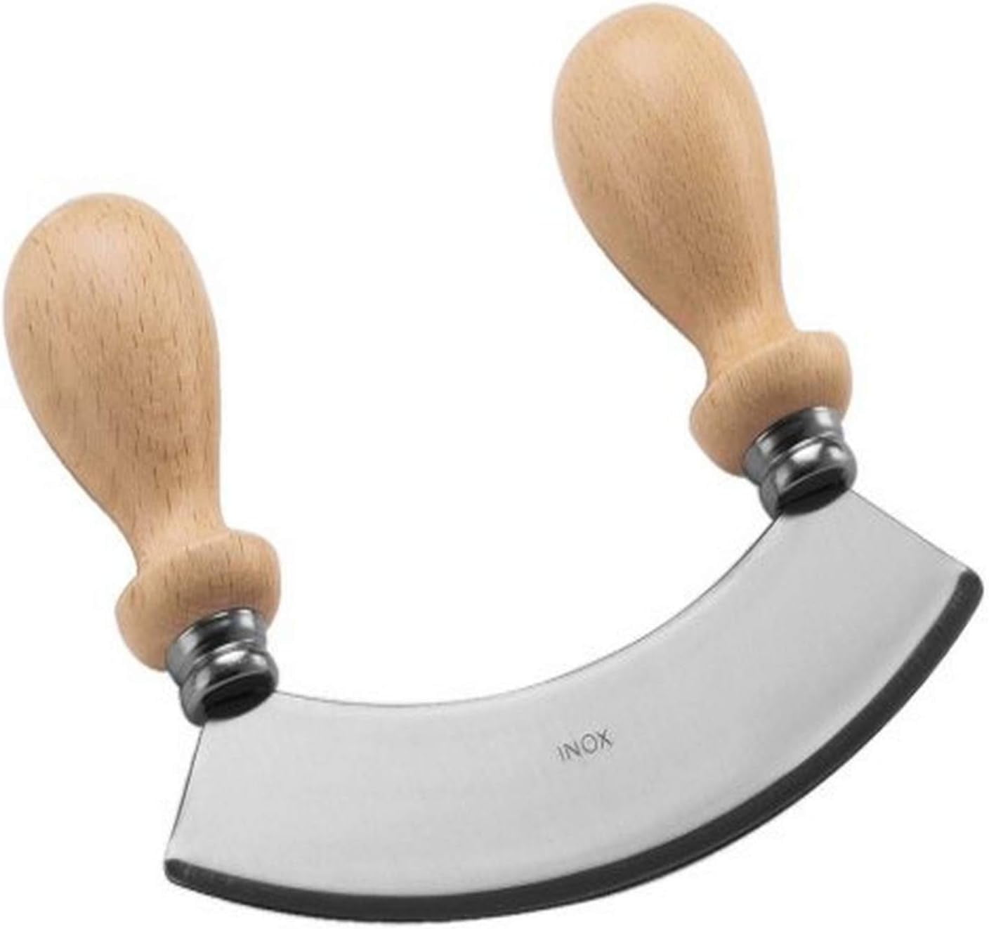2pcs Stainless Steel 6-Inch Mezzaluna Chopper/Mincer with Wooden Handle ...