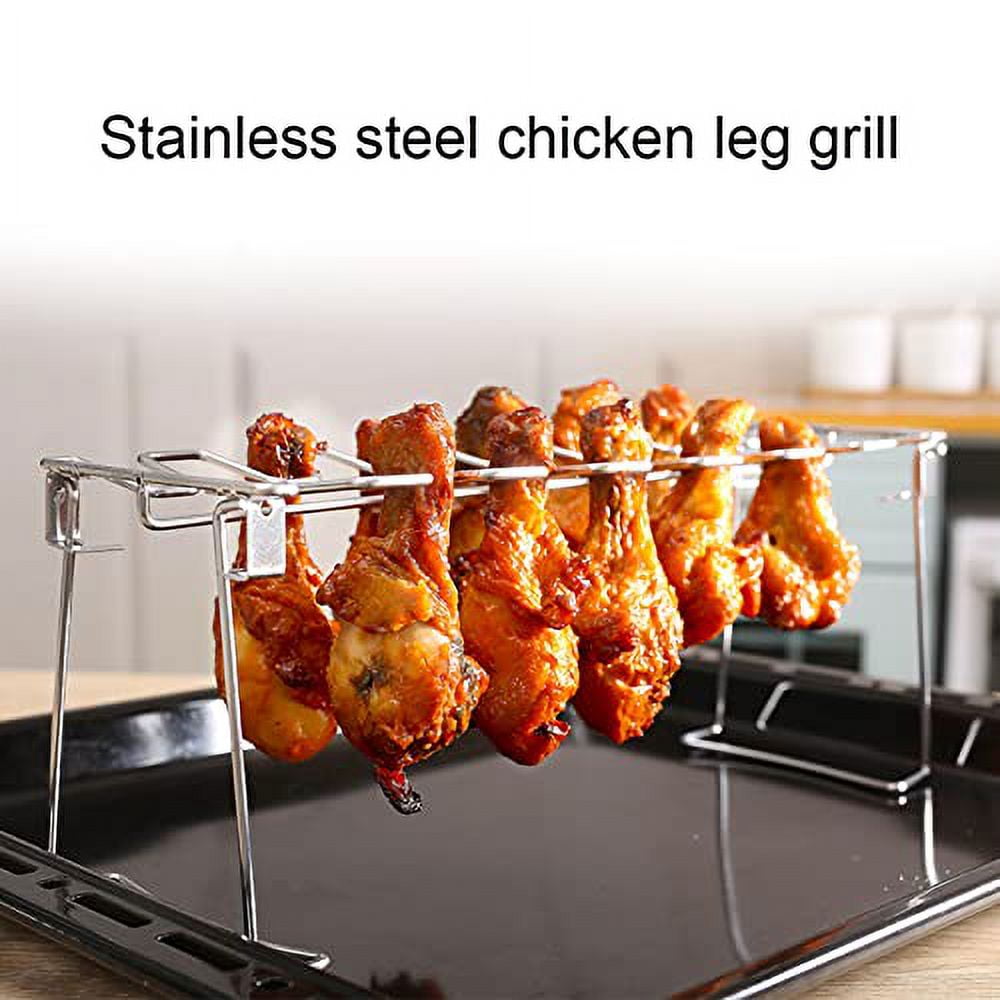 2pcs Stainless Steel Chicken Wing Leg Grill Rack, Easy to Use 14 Slots ...