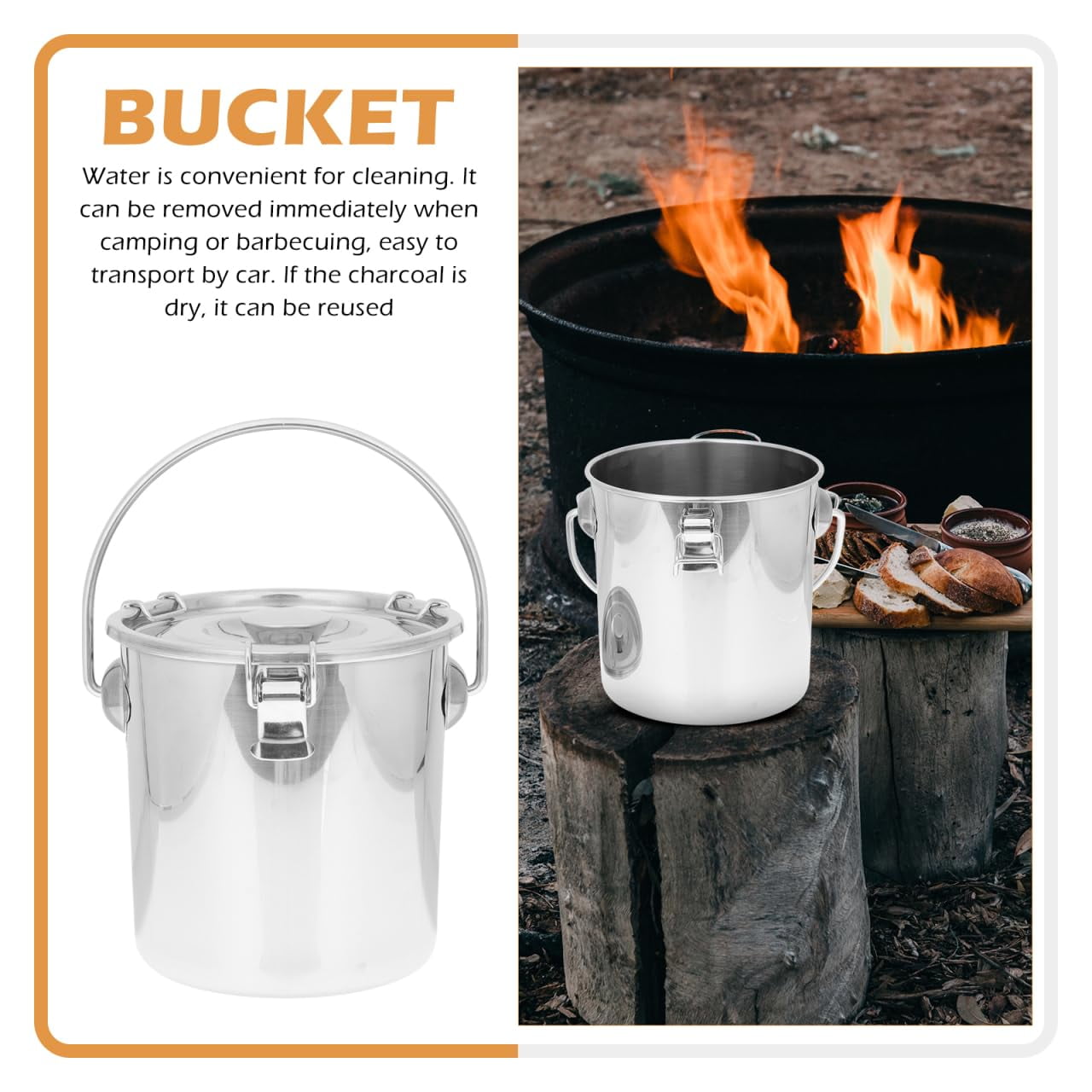 2pcs Stainless Steel Fire Extinguisher Small Metal Water Compost Bin ...