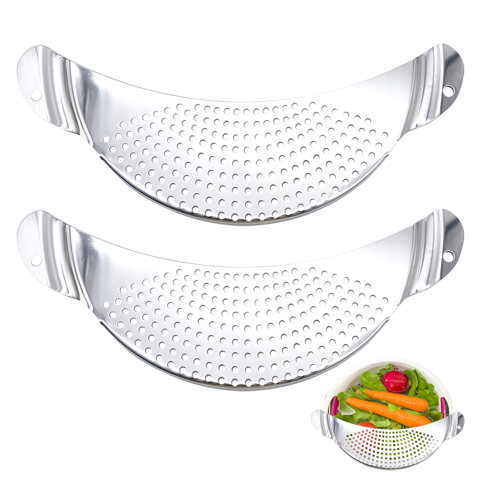 2pcs Stainless Steel Pot Drainer Spaghetti Pasta Strainers Pouring Aid ...