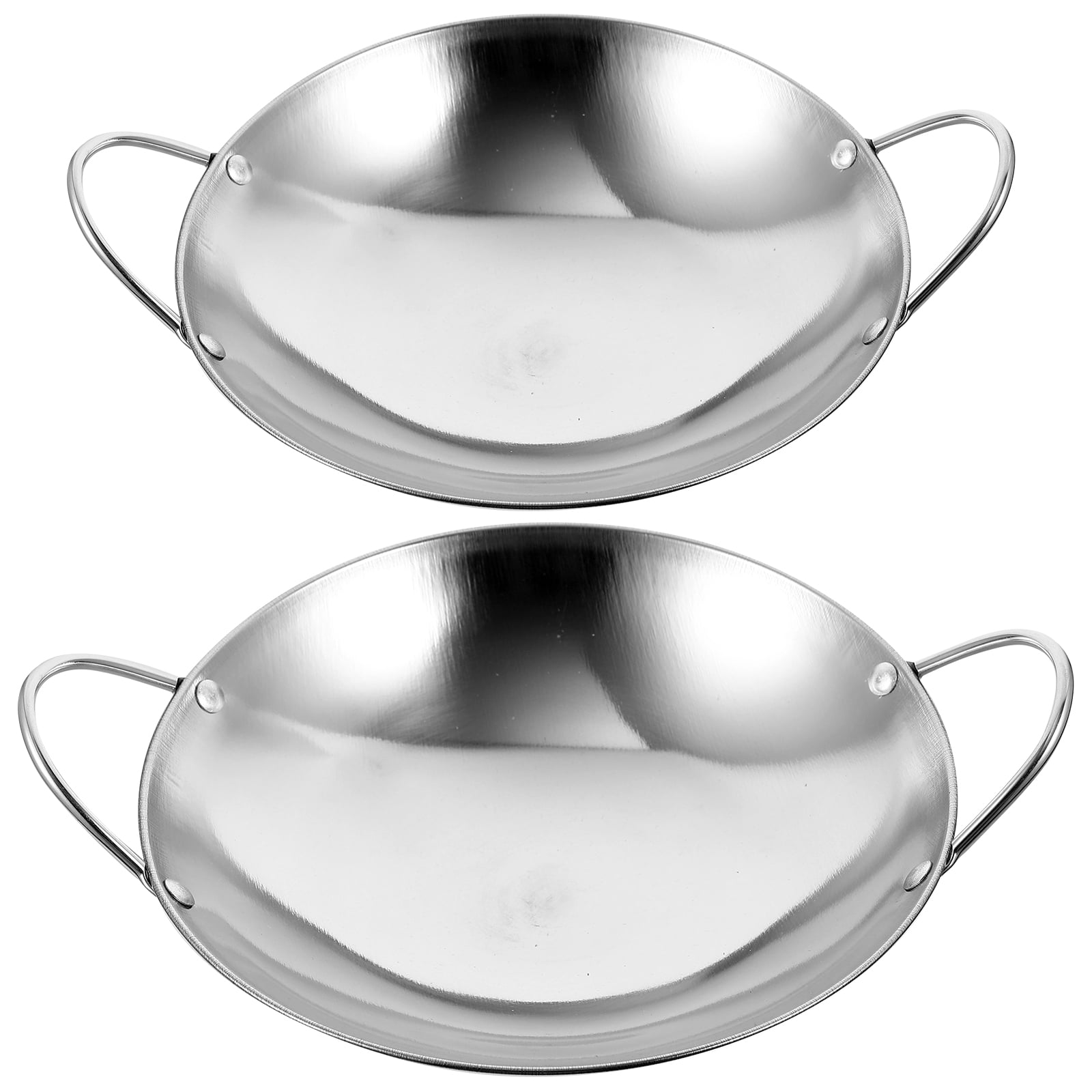 OUNONA Stainless Steel Wok Pans Kitchen Cookware Silver 2Pcs - Walmart.com