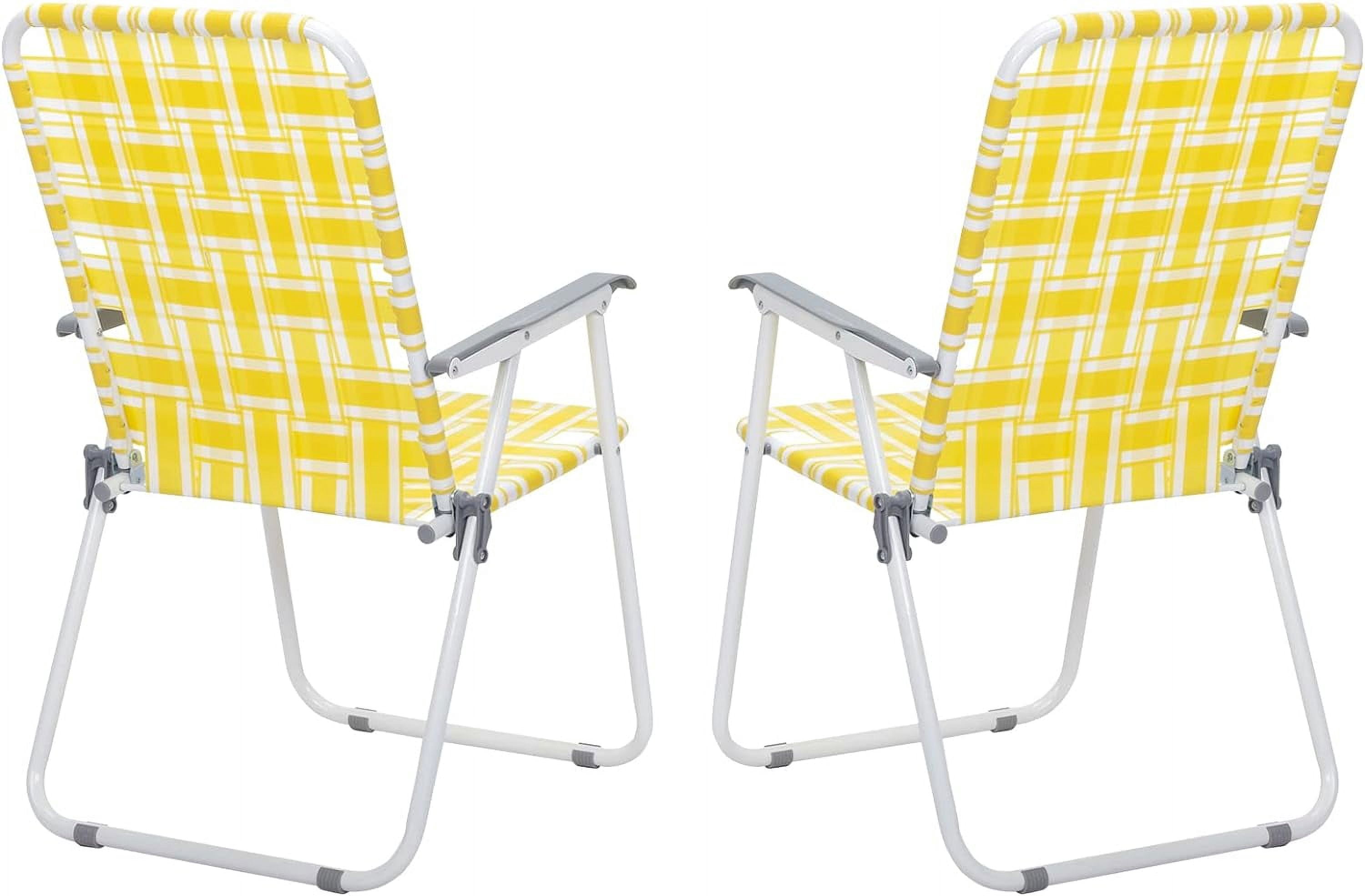 2pcs Steel Tube PP Webbing Bearing 120kg Folding Beach Chair Yellow ...