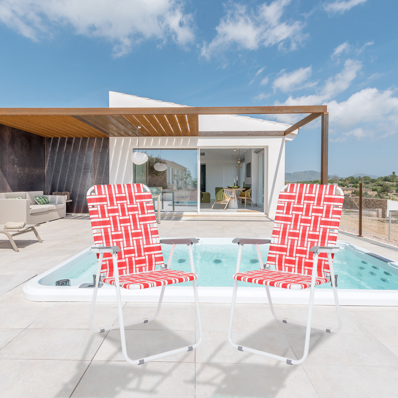 2pcs Steel Tube PP Webbing Folding Beach Chair, Heavy Duty Portable ...