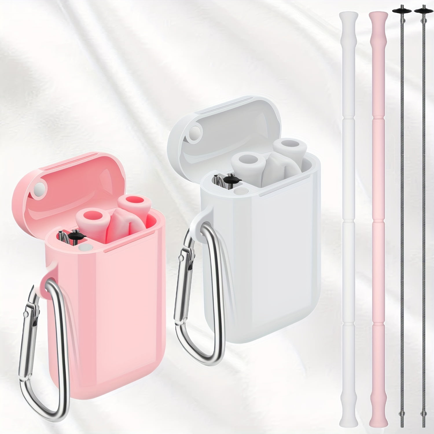 2pcs, Straw, Collapsible Reusable Silicone Straws, Portable Folding ...