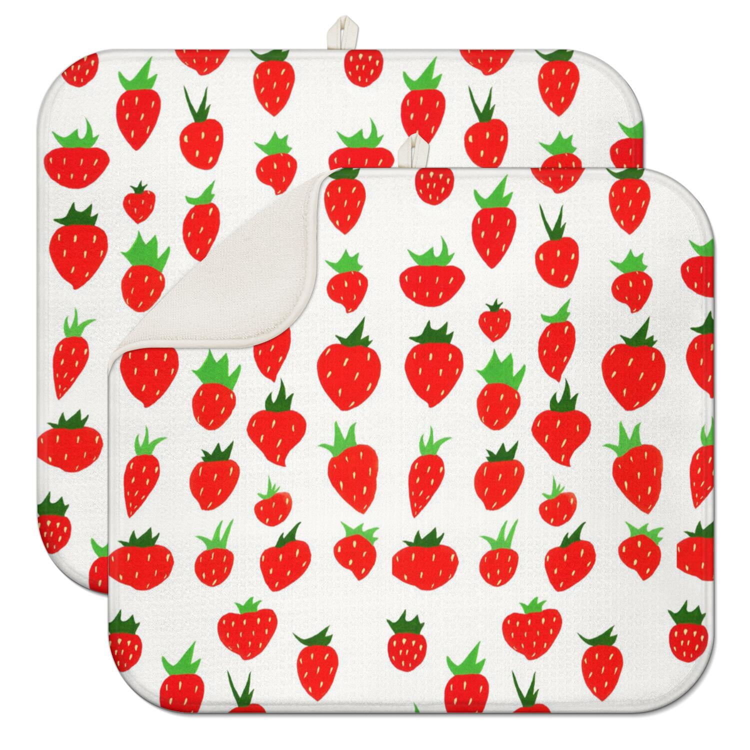 2pcs Strawberry Lover Kitchen Mat, Sweet Red Berry Kawaii Print, Thick ...
