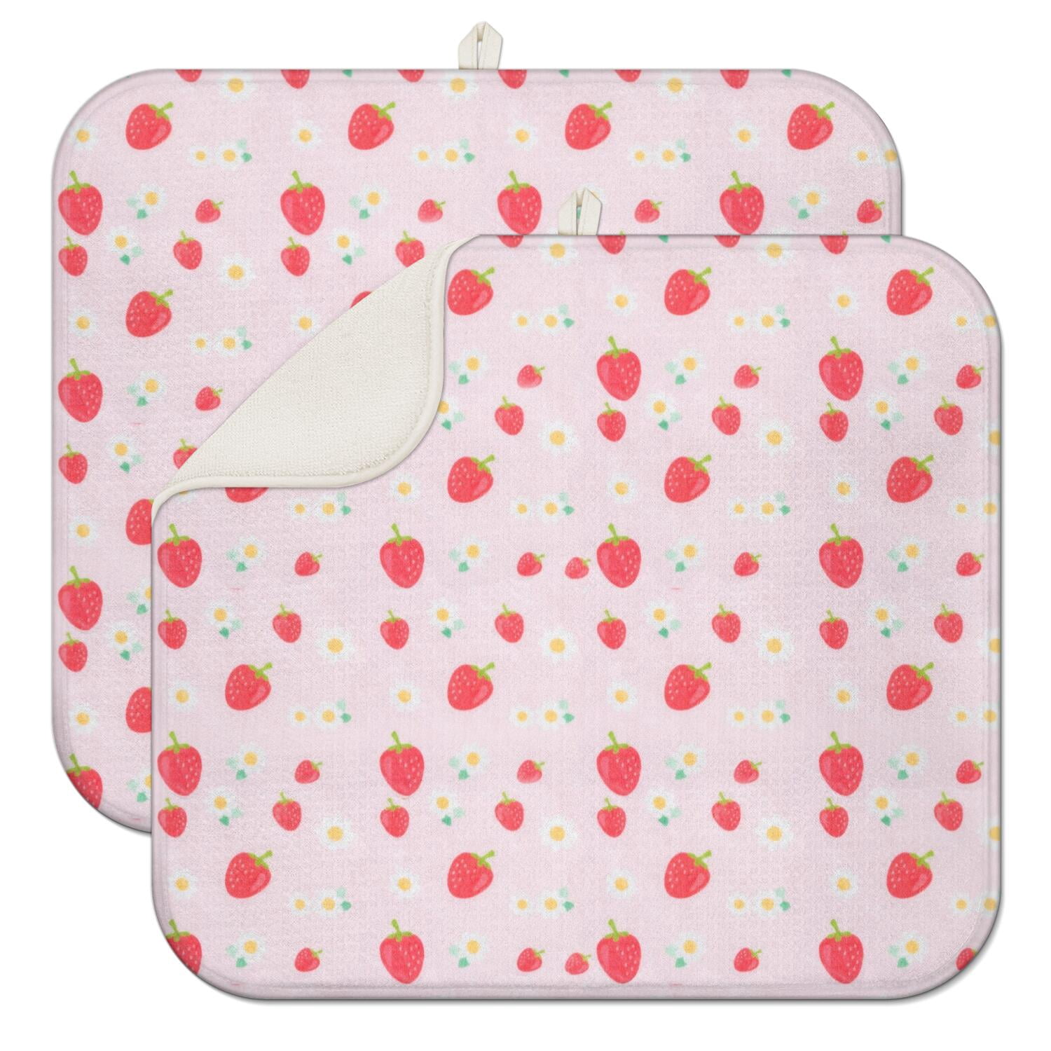 2pcs Strawberry Lover Kitchen Mat, Sweet Red Berry Kawaii Print, Thick ...