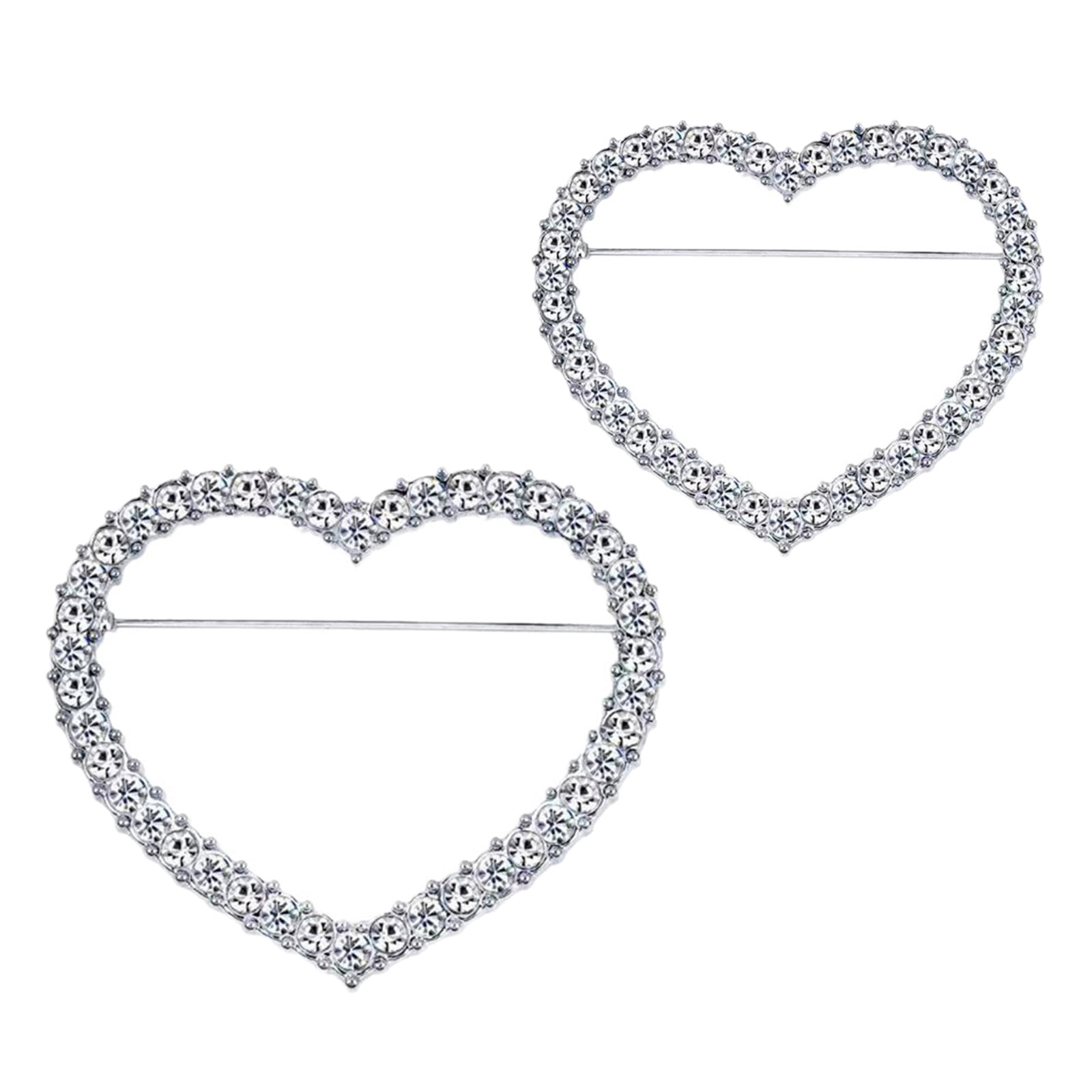 2pcs Stylish Alloy Pin with Dazzling Rhinestone Round and Heart Shaped ...