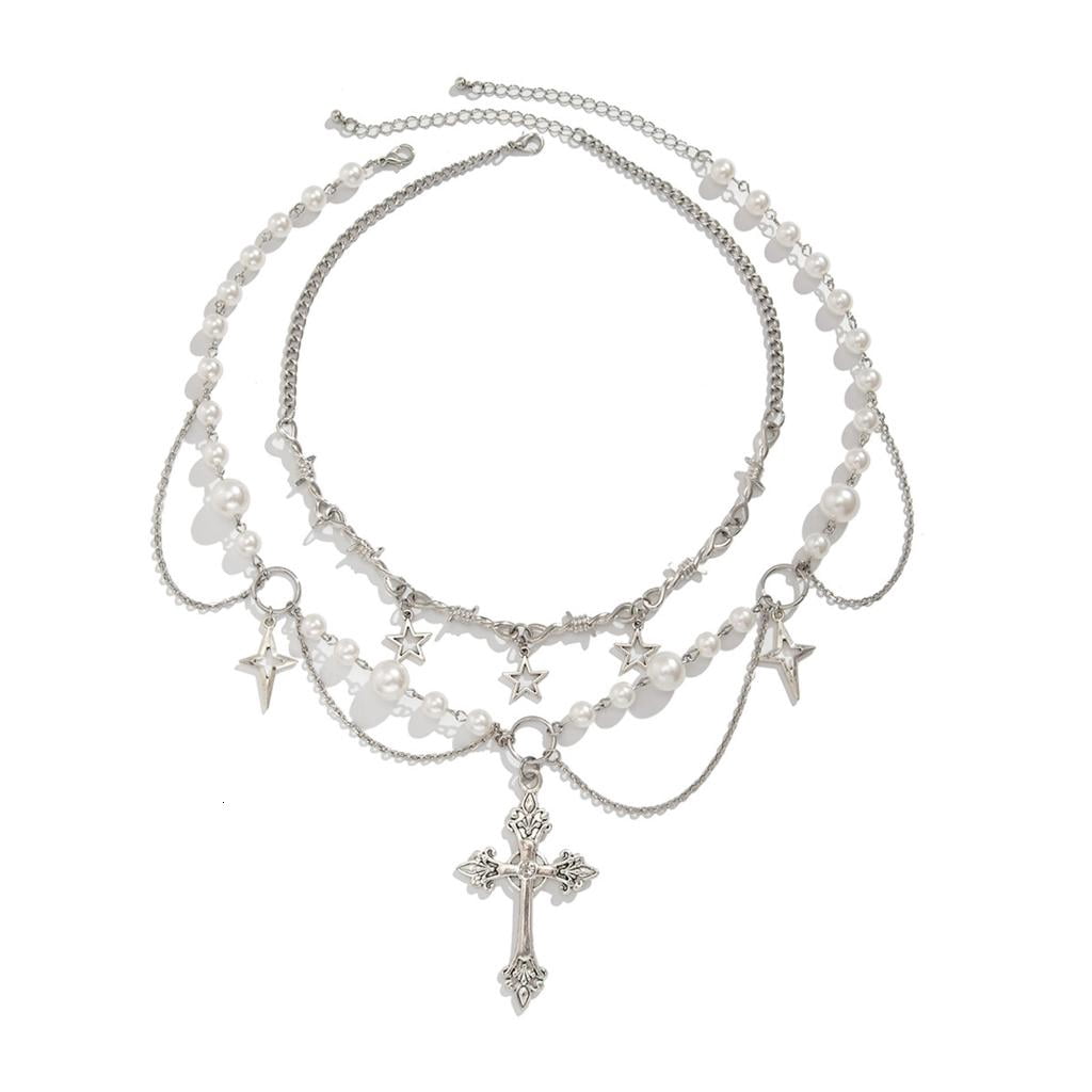 2pcs Stylish Crosses Pearls Necklace Elegant Pearls Necklace Adornment ...