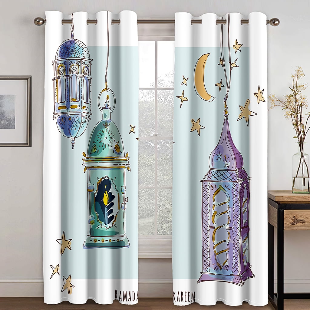 2pcs Stylish Leaf Printed Curtains for Living Room Bedroom and Balcony ...