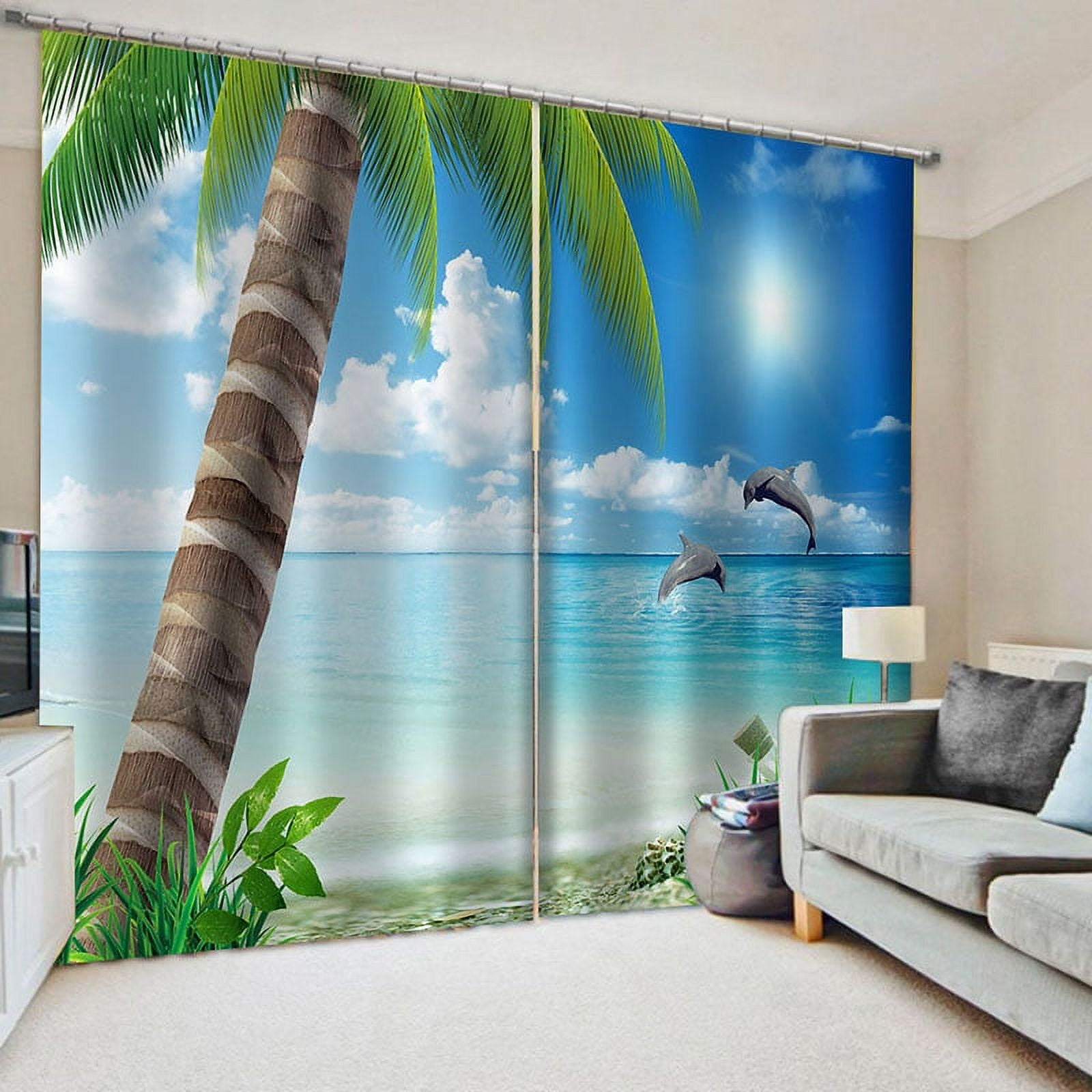 2pcs Summer Beach Star Curtains Blue Ocean Landscape Curtain for ...