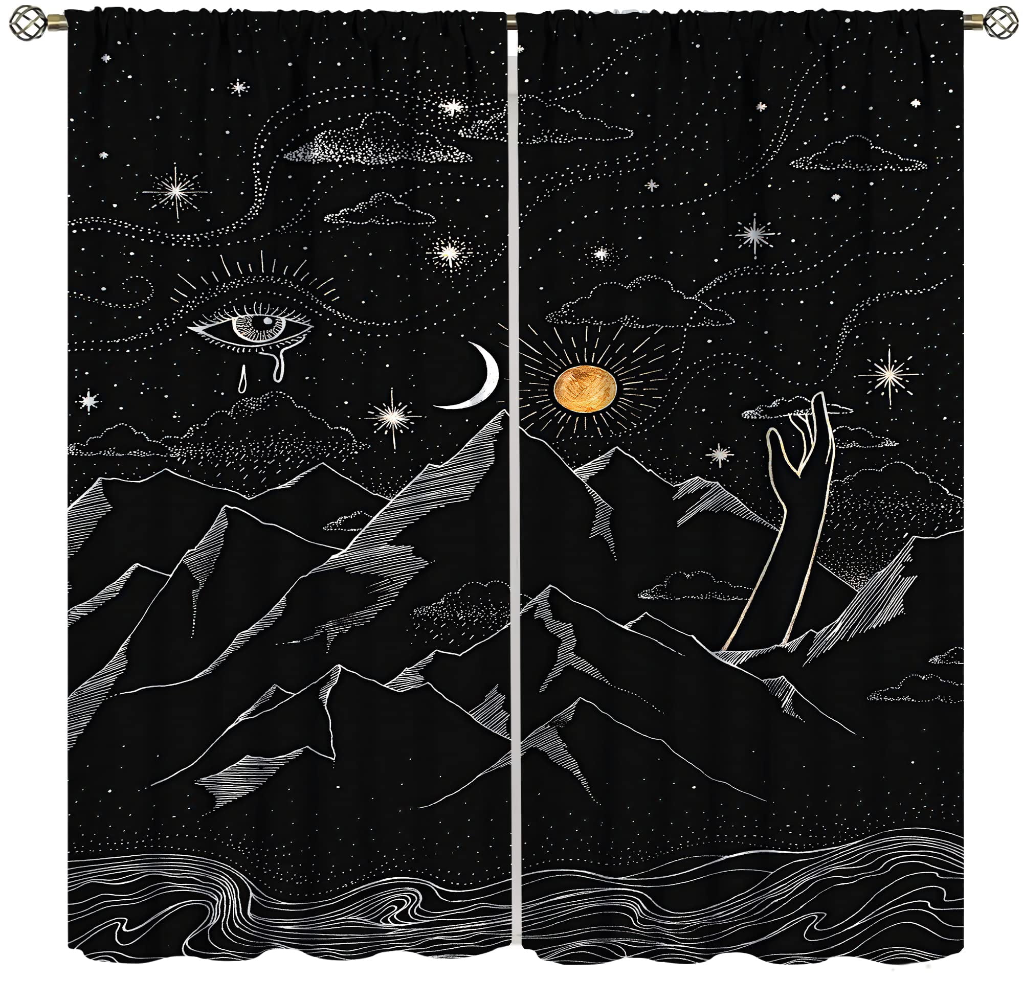 2pcs Sun Moon Curtain tellation Window Curtains Gothic Boho Mandala ...