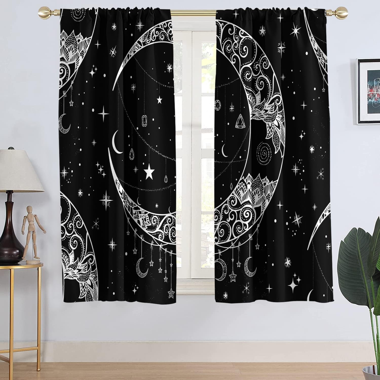 2pcs Sun Moon Curtain tellation Window Curtains Gothic Boho Mandala ...