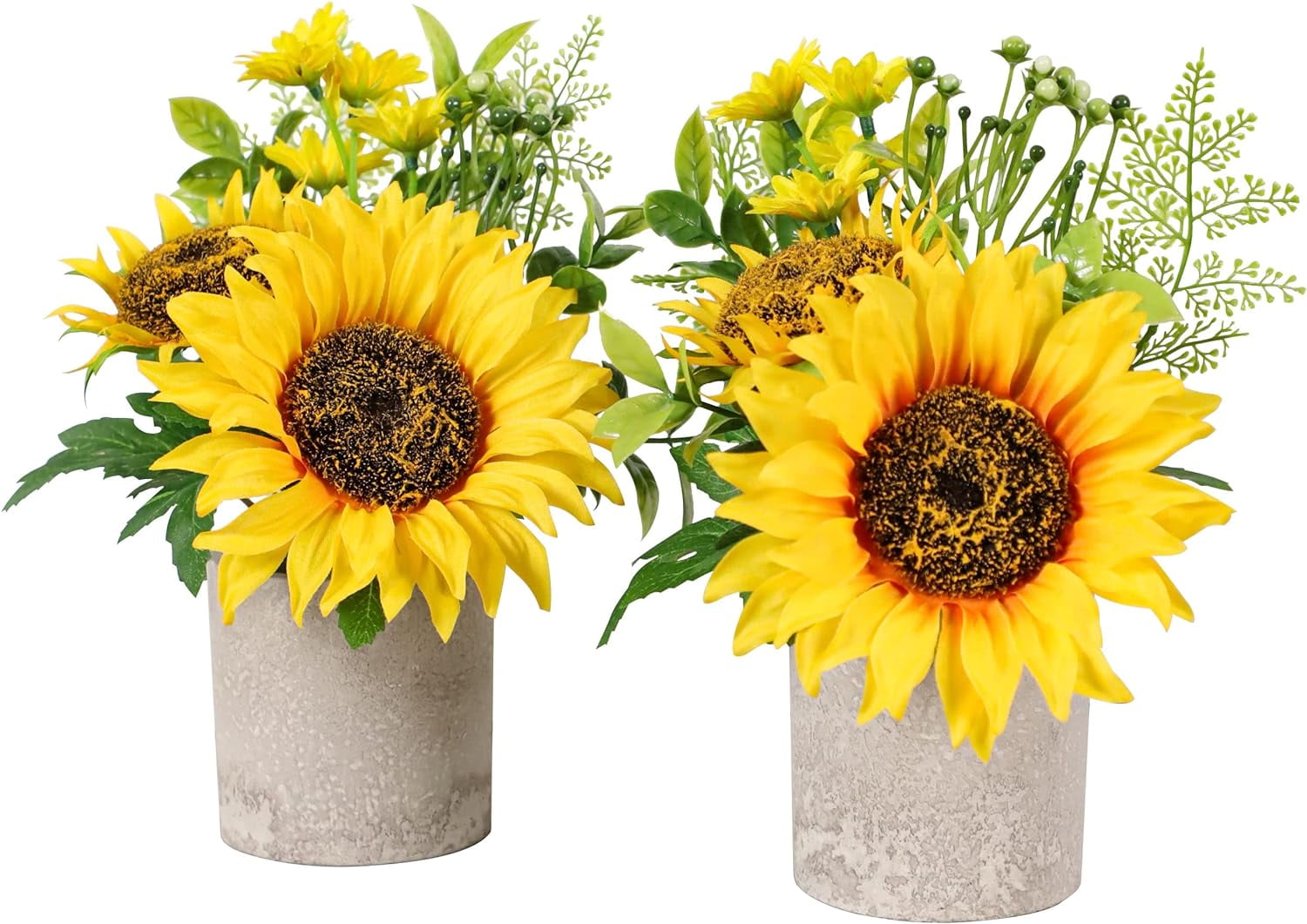 2pcs Sunflower Decor Artificial Potted Plants Yellow Fake Flower in ...