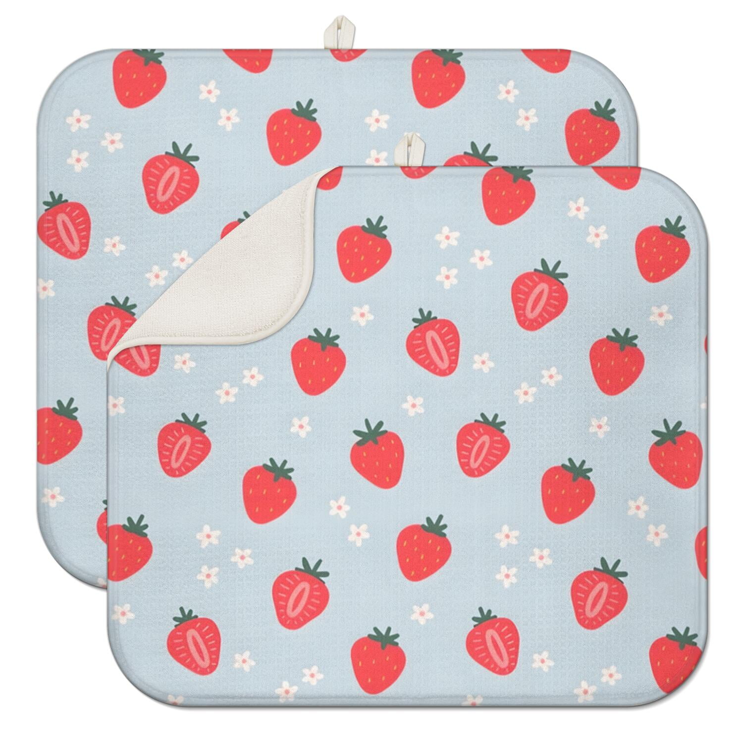 2pcs Sweet Strawberry Fruit Kitchen Mat, Pink & Red Colored Berry ...