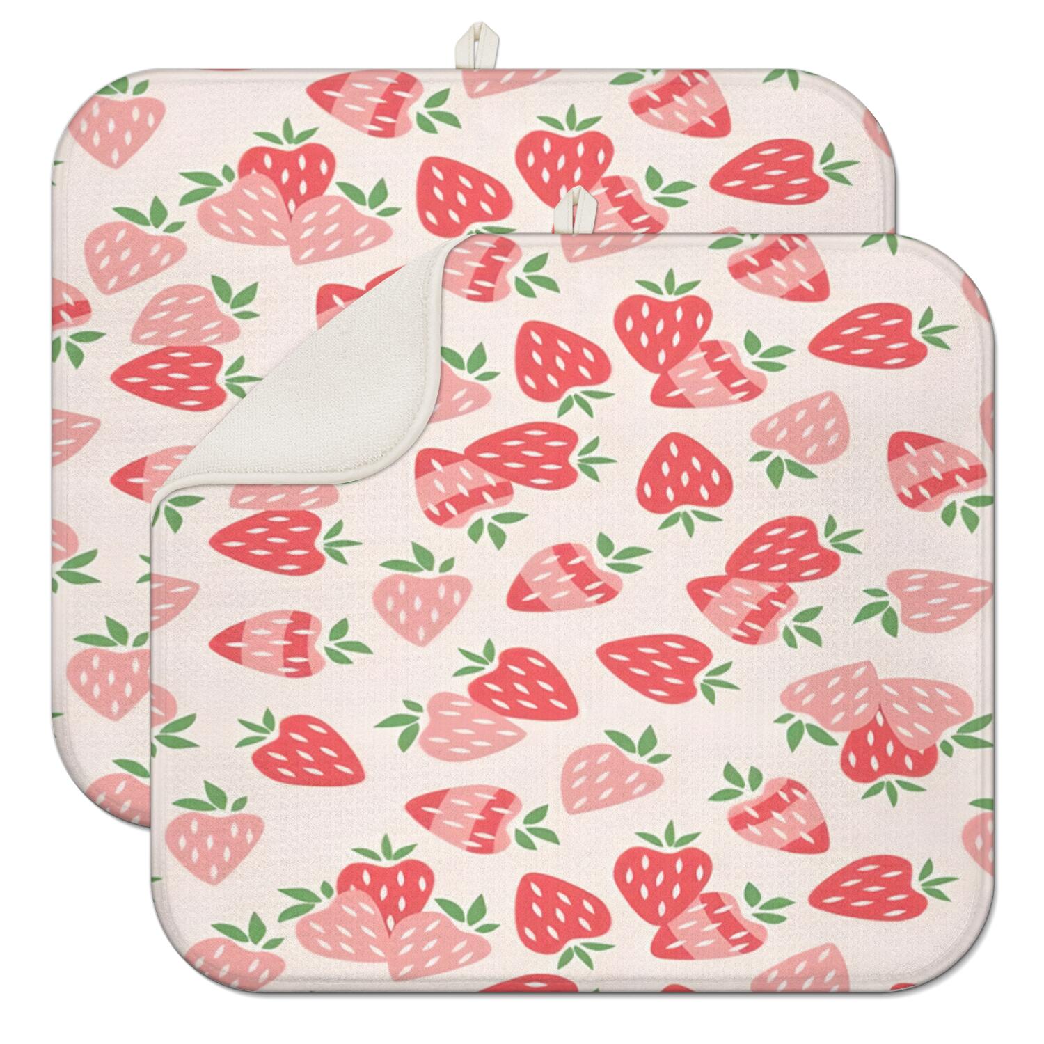 2pcs Sweet Strawberry Fruit Kitchen Mat, Pink & Red Colored Berry ...