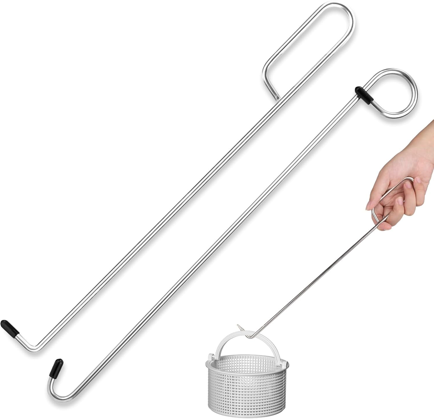 2pcs Swimming Pool Skimmer Basket Hook, 14.57in Long Stainless Steel ...