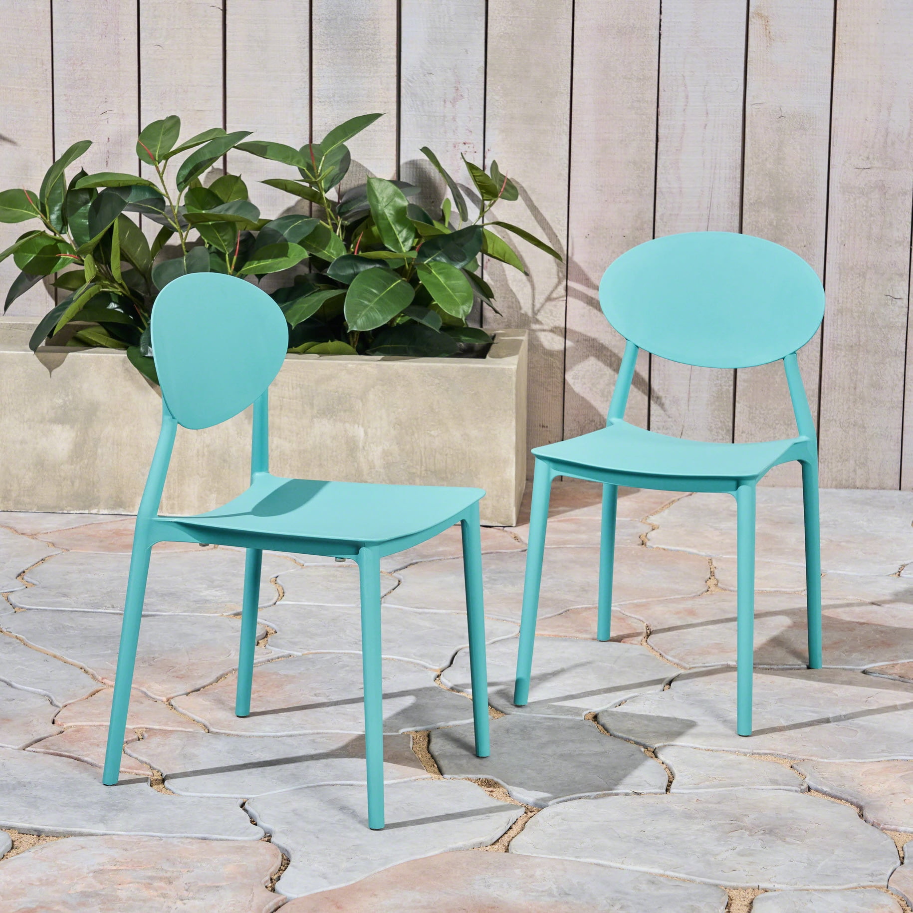 2pcs Teal Polypropylene Chairs, Outdoor Sunbathing 17.43in D X 18.5in W ...