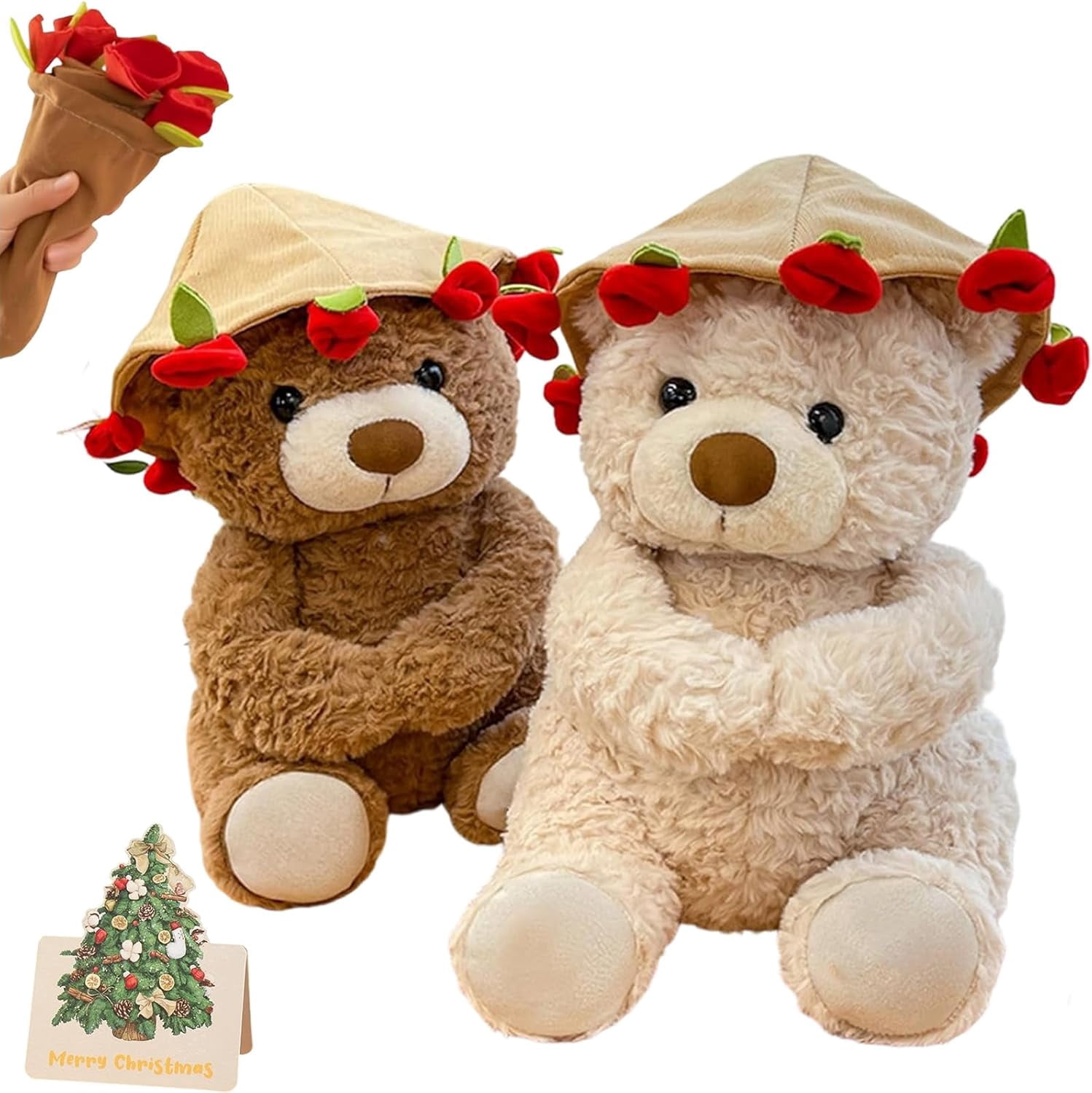 2pcs Teddy Bear with Rose Bouquet, 2026 New Cute Plush Teddy with ...