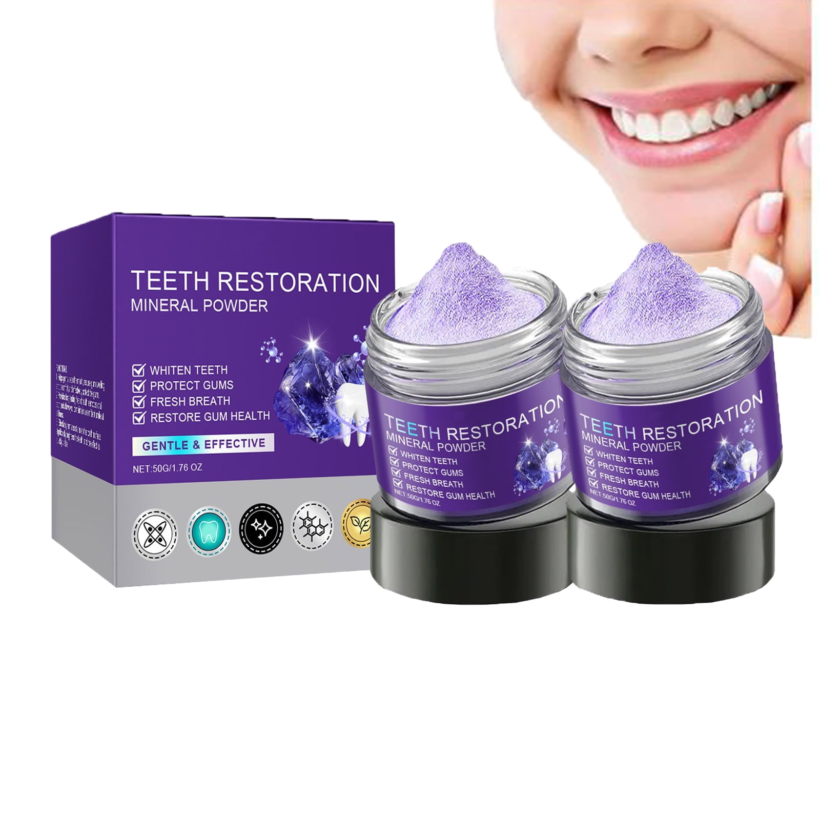 2pcs Teeth Restoration Mineral Powder, Purple Whitening Teeth Powder ...