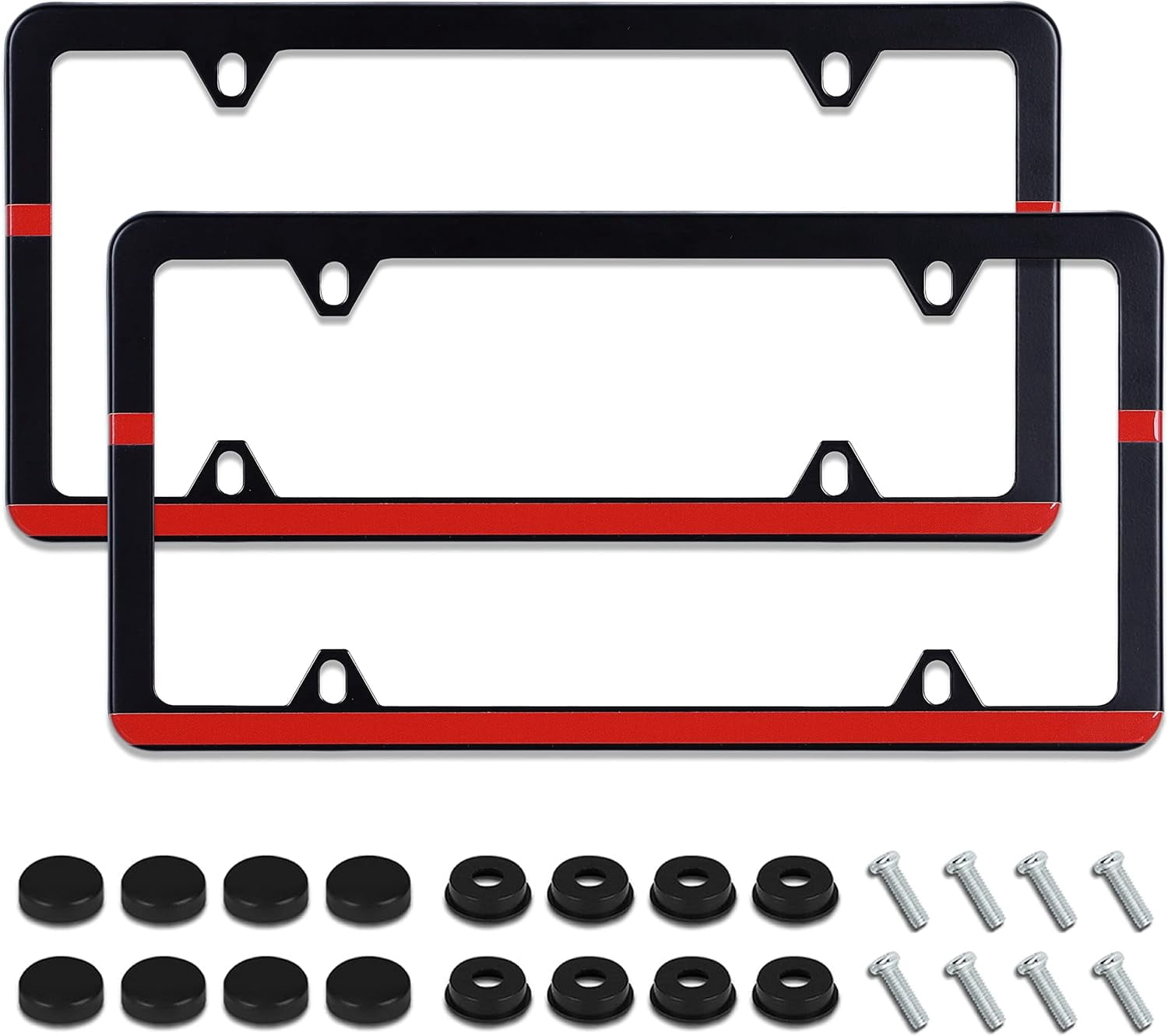 2pcs Thin Red Line License Plate Frame Firefighter License Plate Holder ...