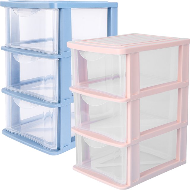 2pcs Three Layer Storage Boxes for Desk or Bedroom Assorted Color PP ...