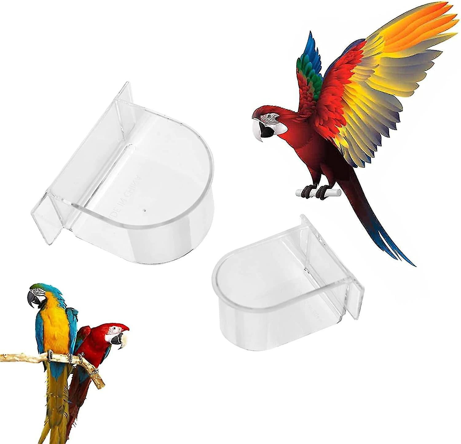2pcs Transparent Bird Feeding Dish Birdcage Food Water Dispenser Feeder ...