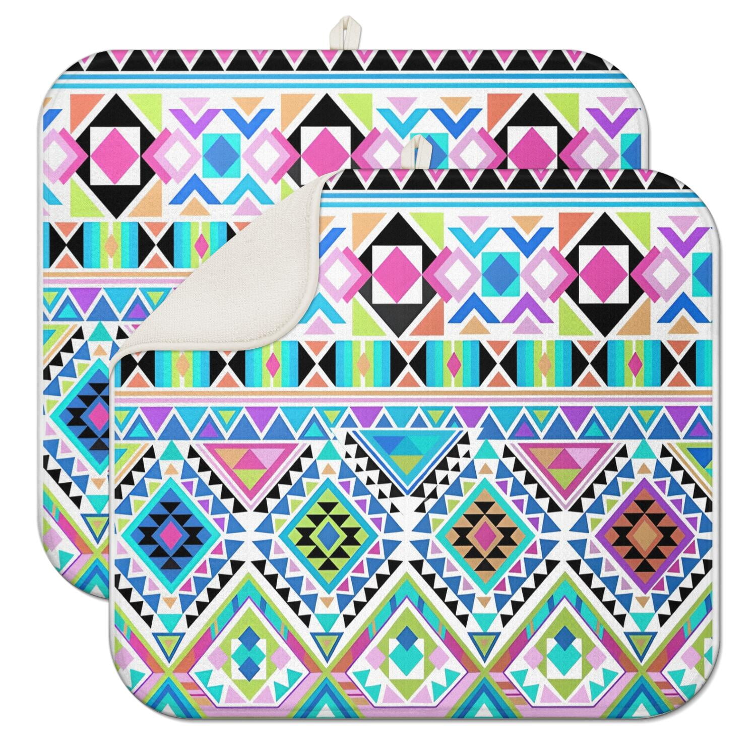 2pcs Tribal Folk Style Drying Mat Colorful Vintage Floral Absorbent ...