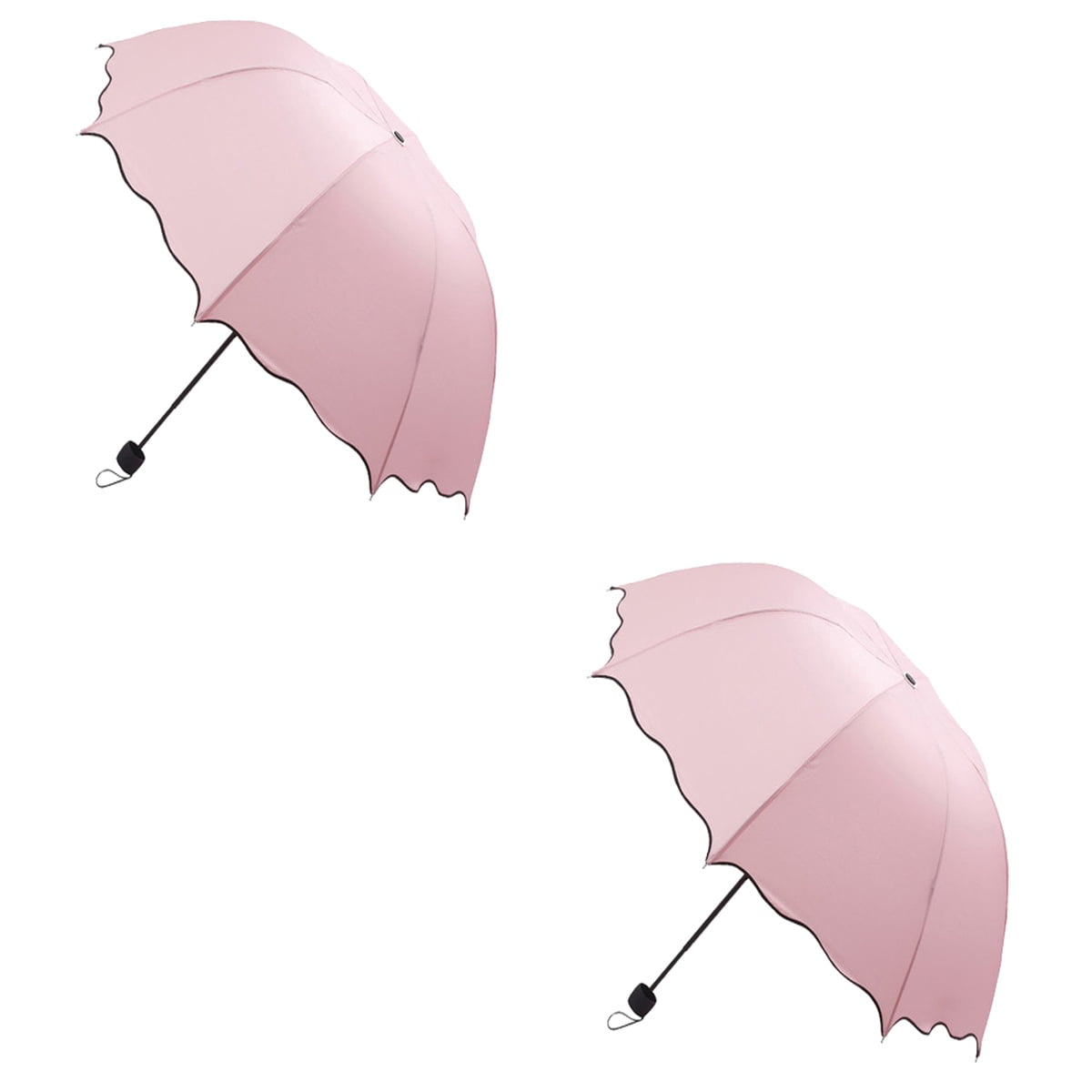 2pcs Triple Folding Dome Ruffled Parasol Sun Rain Umbrella Anti-UV ...