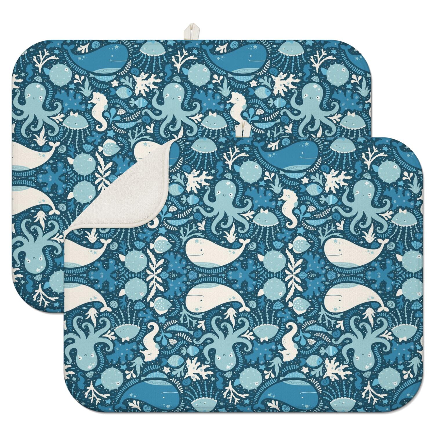 2pcs Tropical Fish Print Kitchen Drying Mats, Extra Thick Heat ...