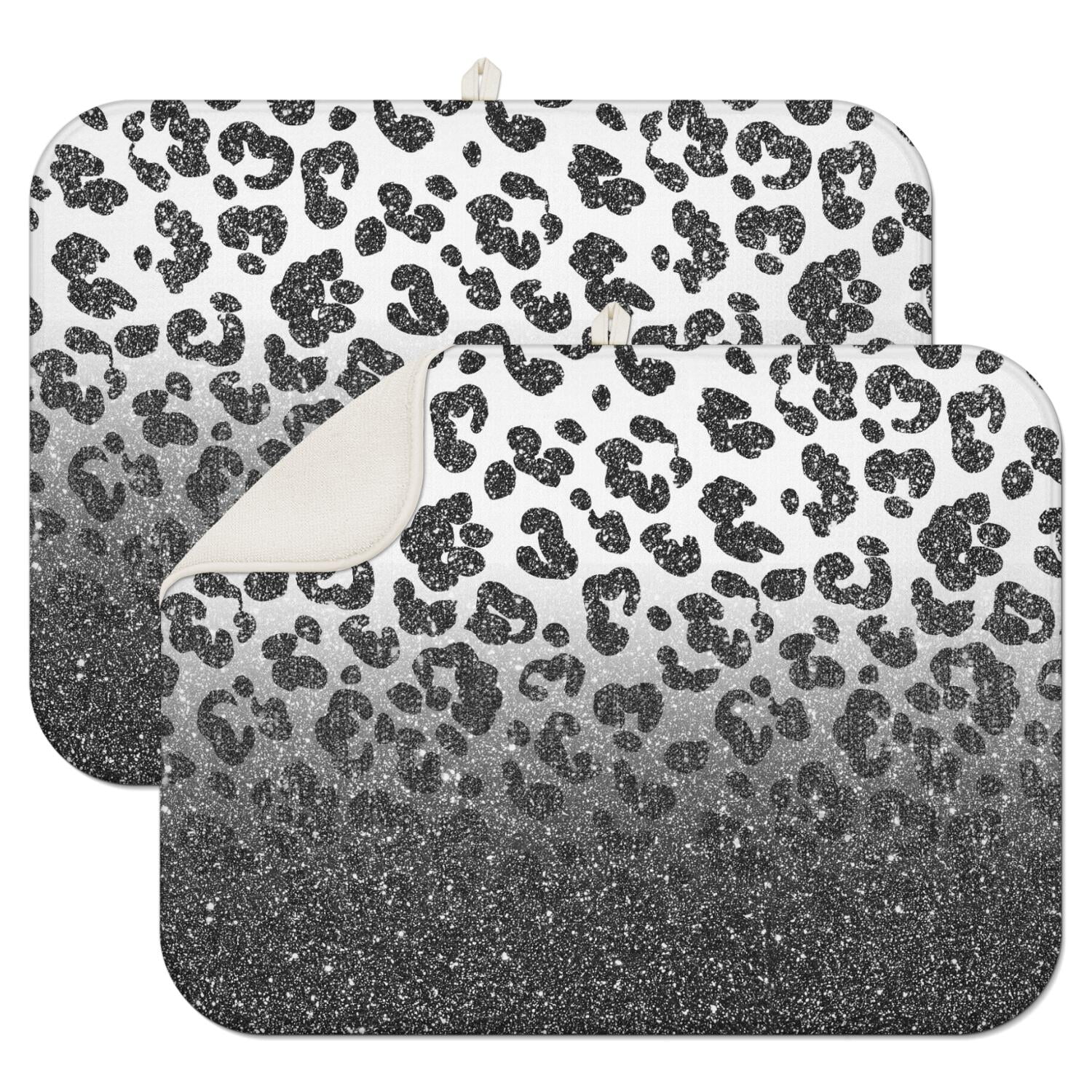 2pcs Tropical Leopard Print Dish Drying Mat Thick 3-Layer Microfiber ...