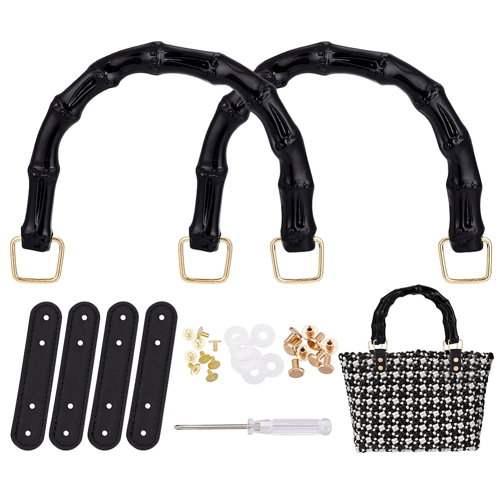 2pcs U-Shaped Bag Handles 5x6.5 Inch Black Imitation Bamboo Bag Straps ...