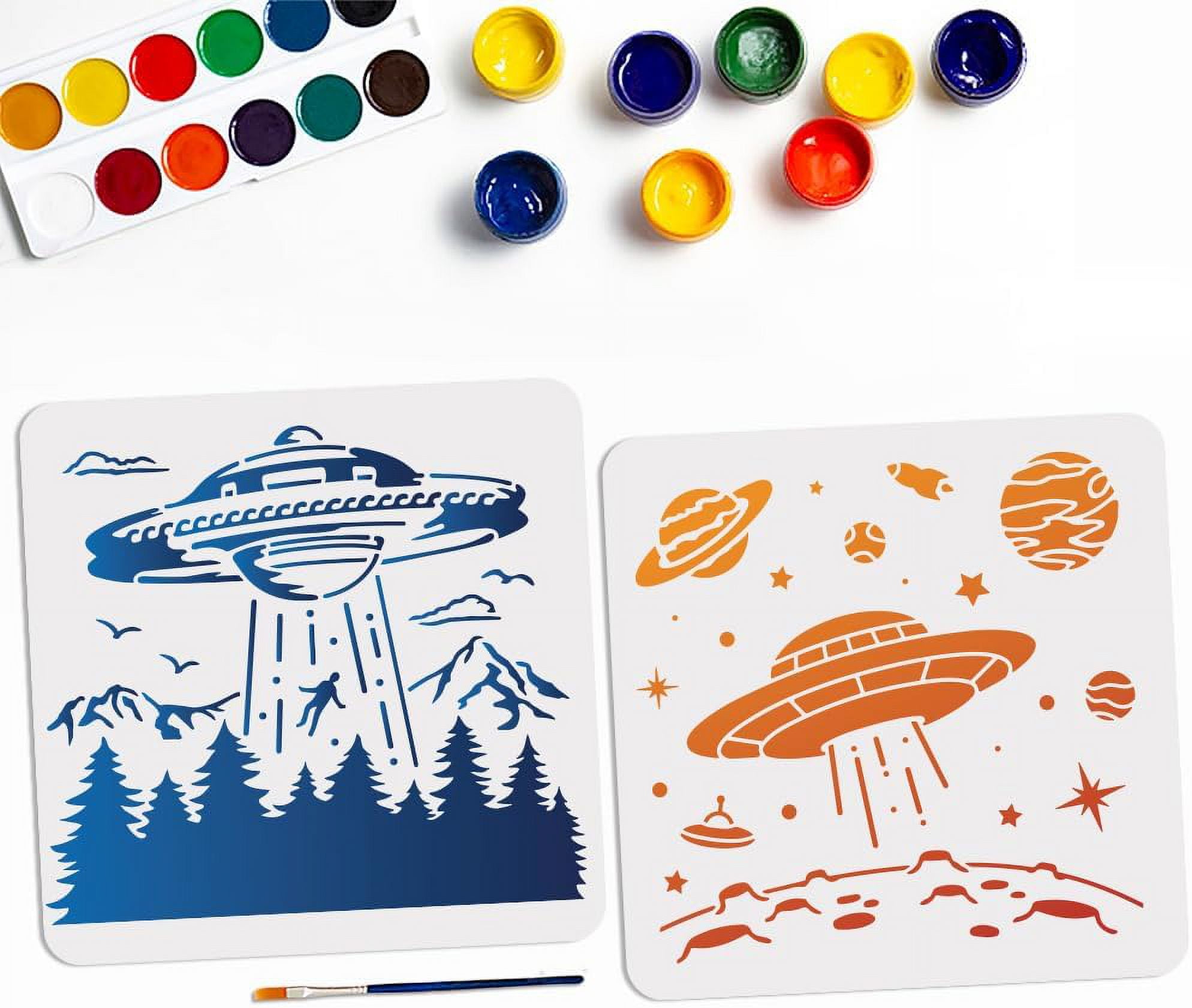 2pcs UFO Planet Space Stencils 11.8×11.8inch Large Spaceships Stencil ...