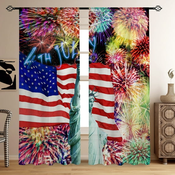 2pcs USA American Independence Day Flag Daisy Flower Printed Window ...