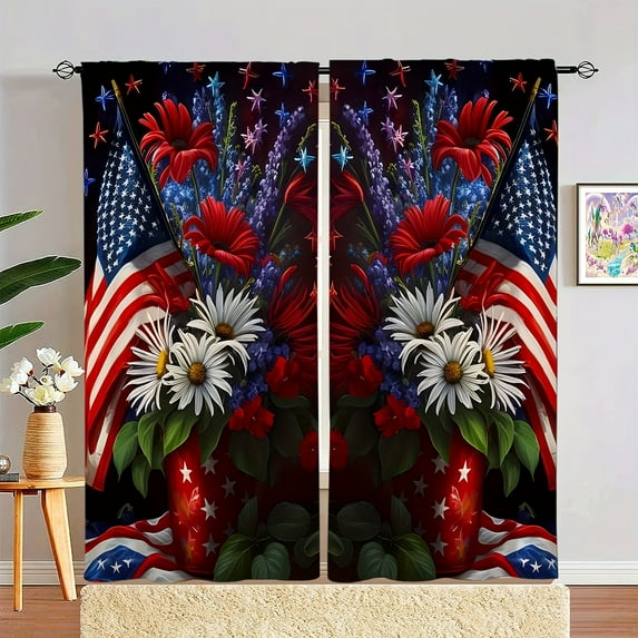 2pcs USA American Independence Day Flag Daisy Flower Printed Window ...